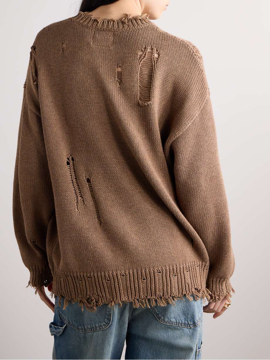 DENIMIST American Flag distressed embroidered intarsia-knit cotton ...