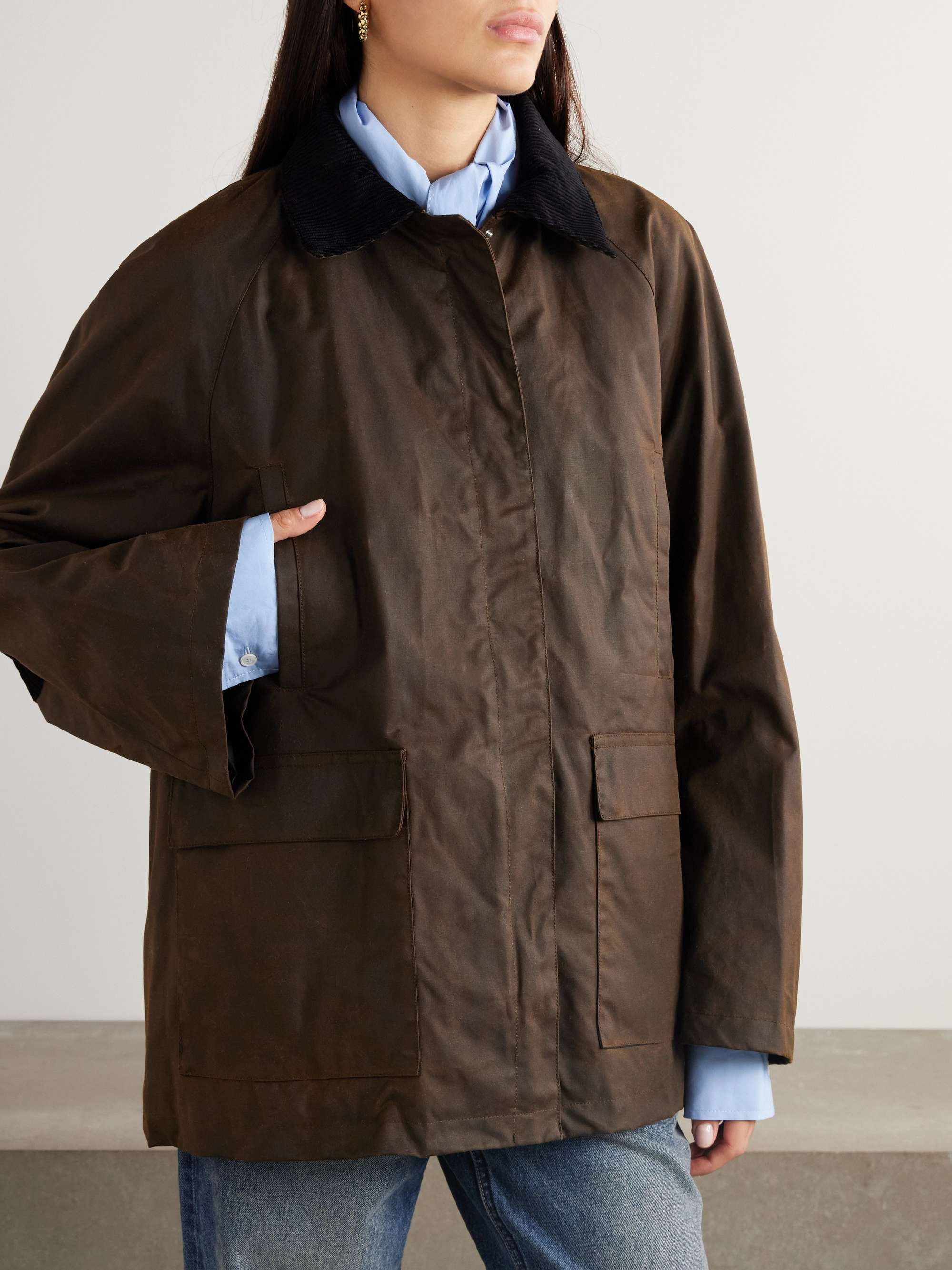 TOTEME Oversized corduroy-trimmed waxed organic cotton jacket | NET-A ...