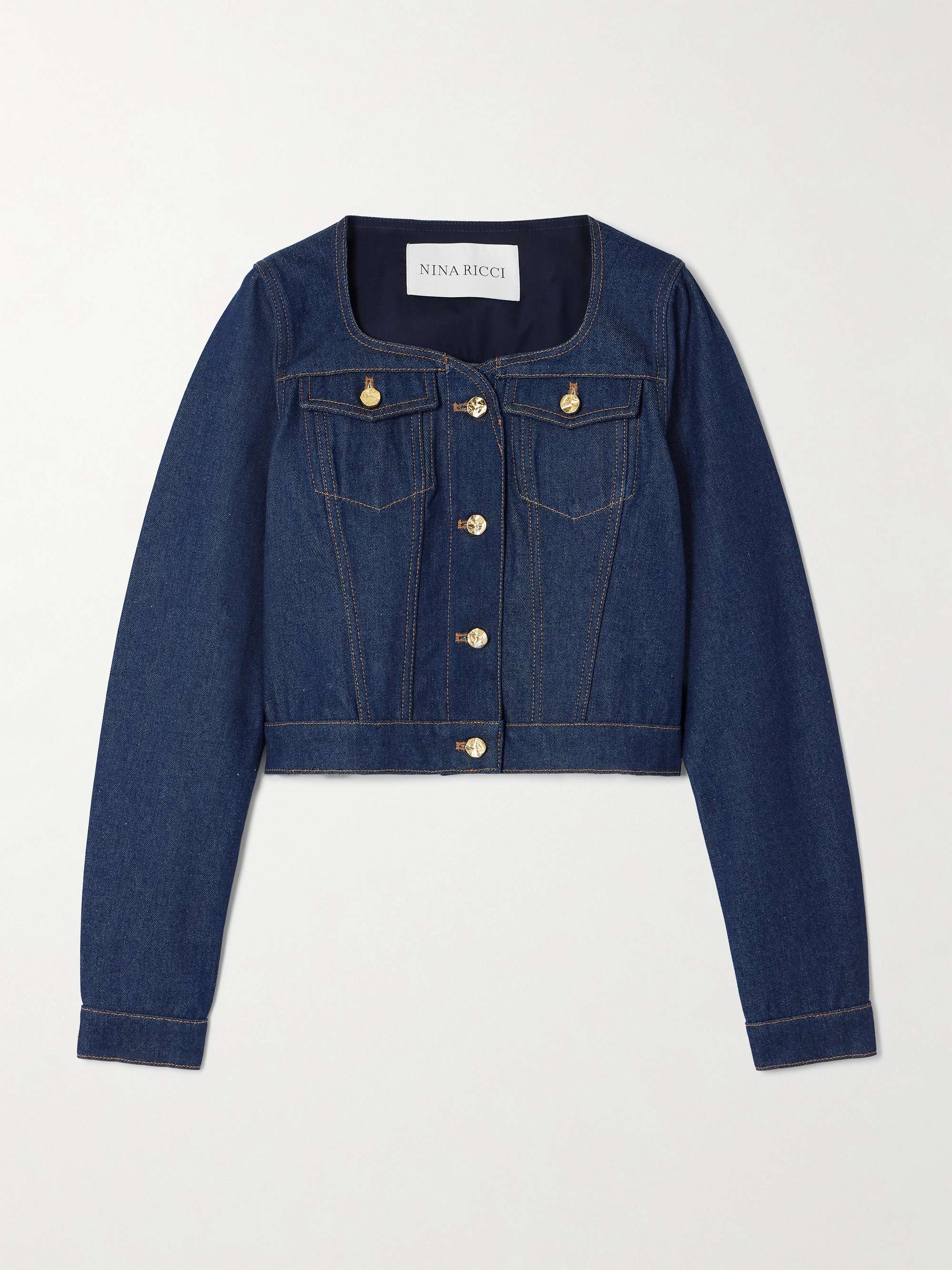 NINA RICCI Cropped topstitched denim jacket | NET-A-PORTER
