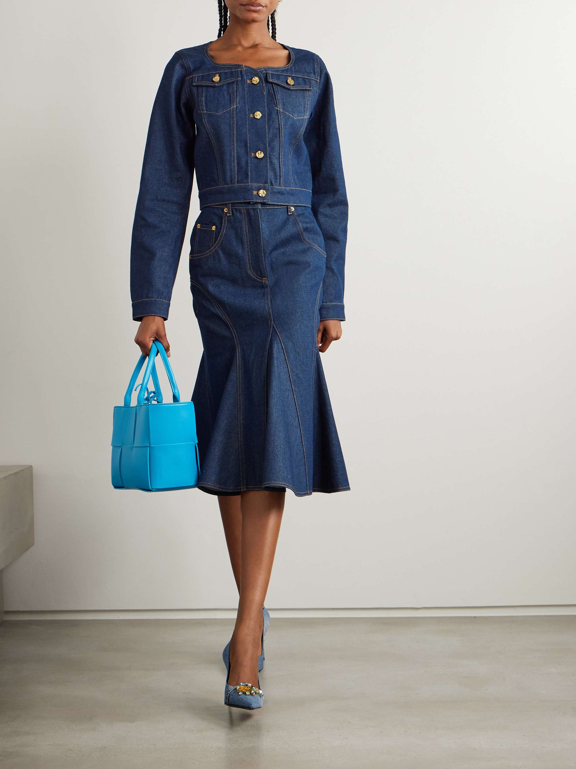NINA RICCI Cropped topstitched denim jacket | NET-A-PORTER