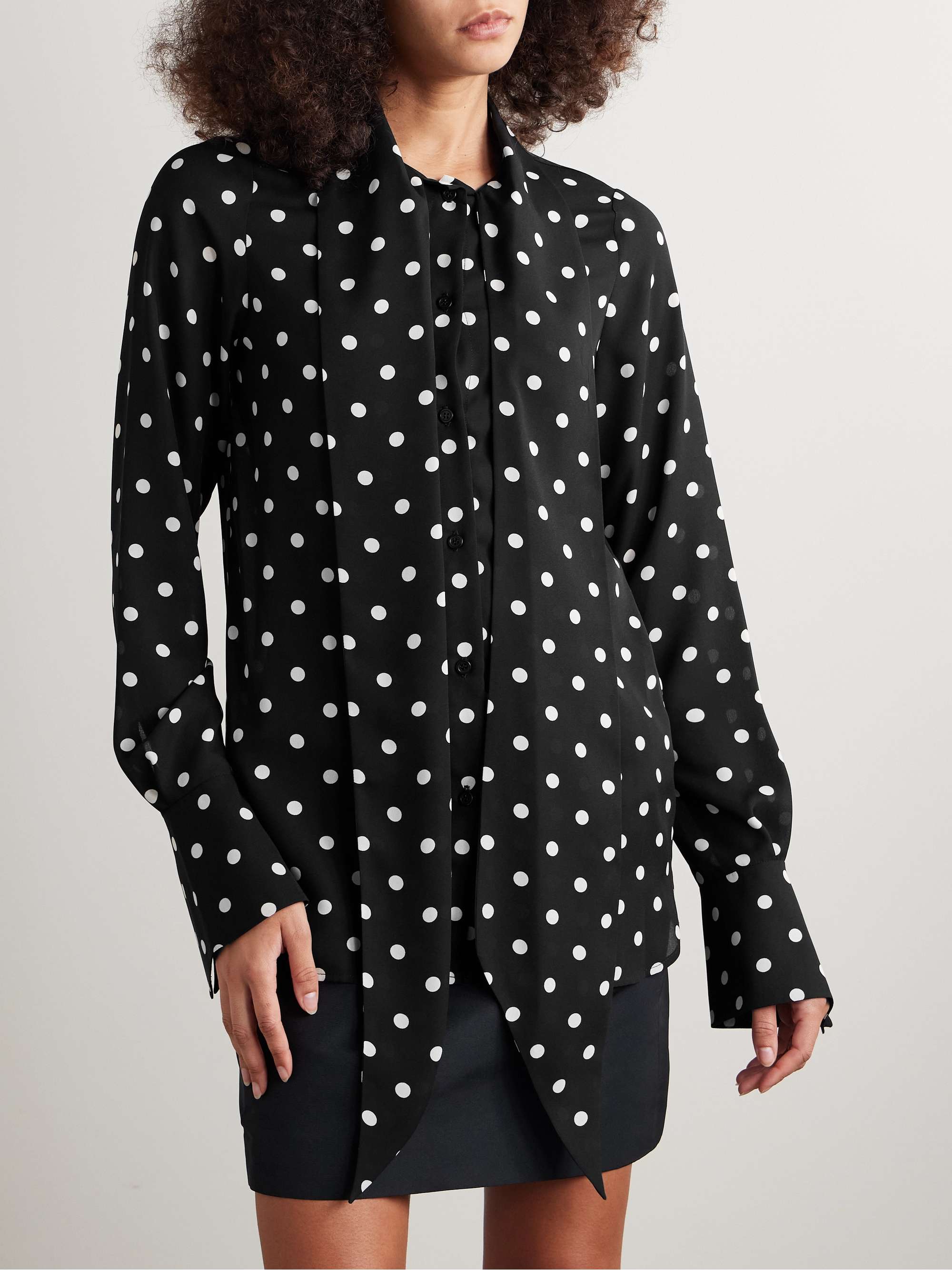 NINA RICCI Tie-neck polka-dot recycled-crepe de chine shirt | NET-A-PORTER