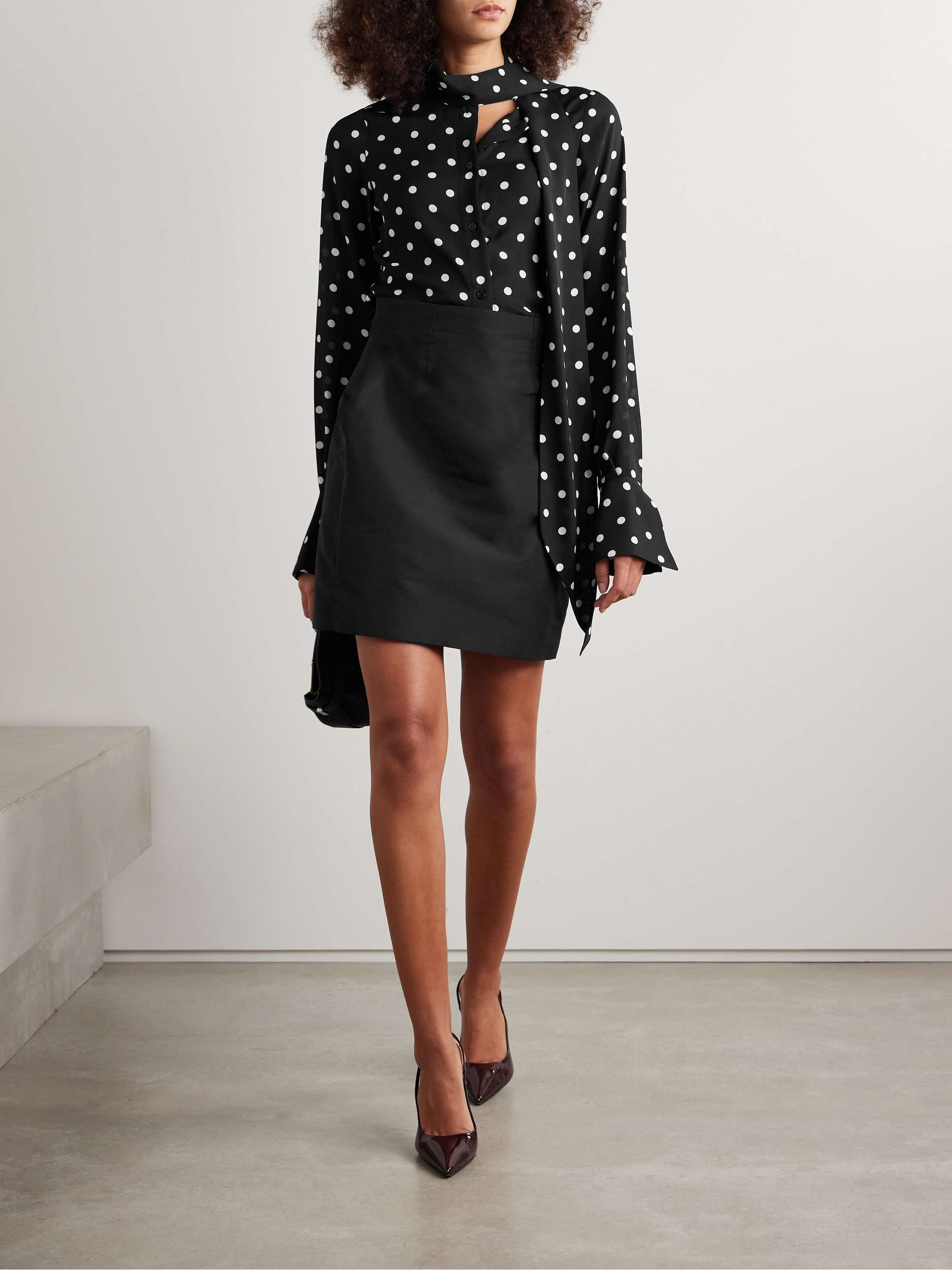 NINA RICCI Tie-neck polka-dot recycled-crepe de chine shirt | NET-A-PORTER