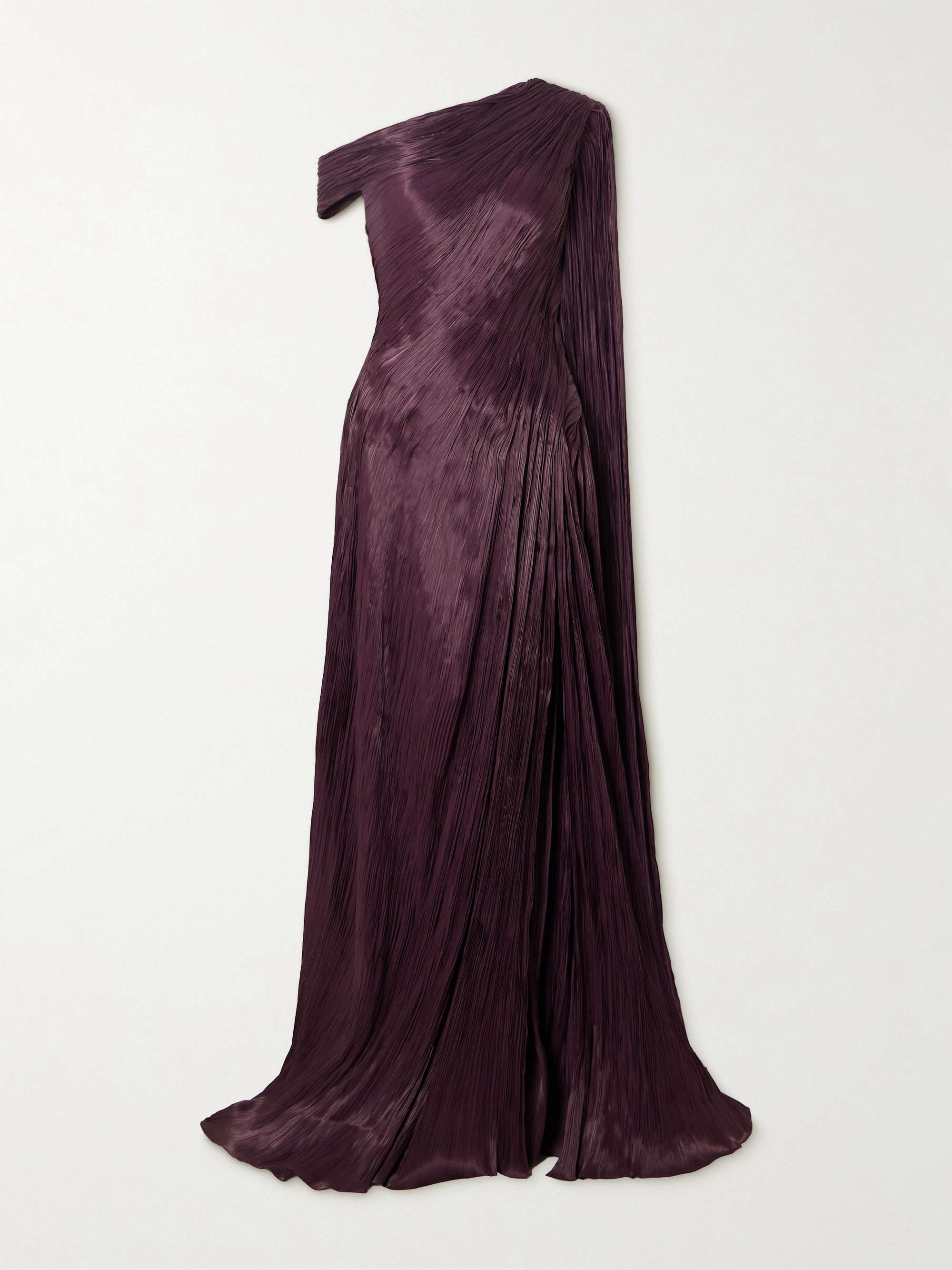MARMAR HALIM One-shoulder cape-effect draped plissé silk-satin gown ...