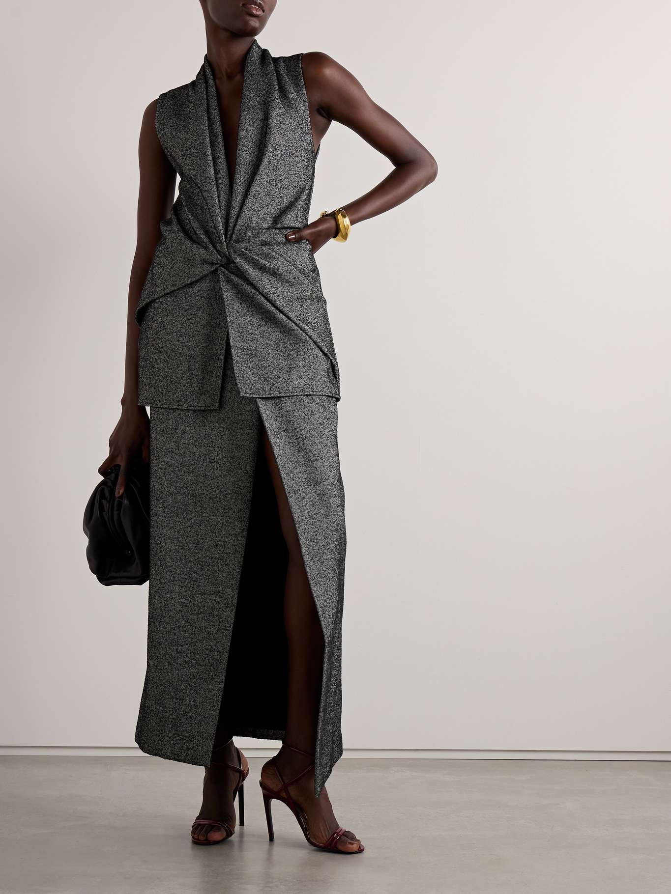 BRANDON MAXWELL The Margo gathered layered wool-blend maxi dress | NET ...