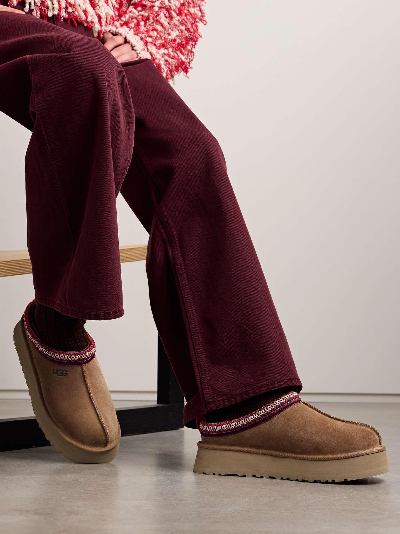 UGG Tazz embroidered shearling platform slippers | NET-A-PORTER