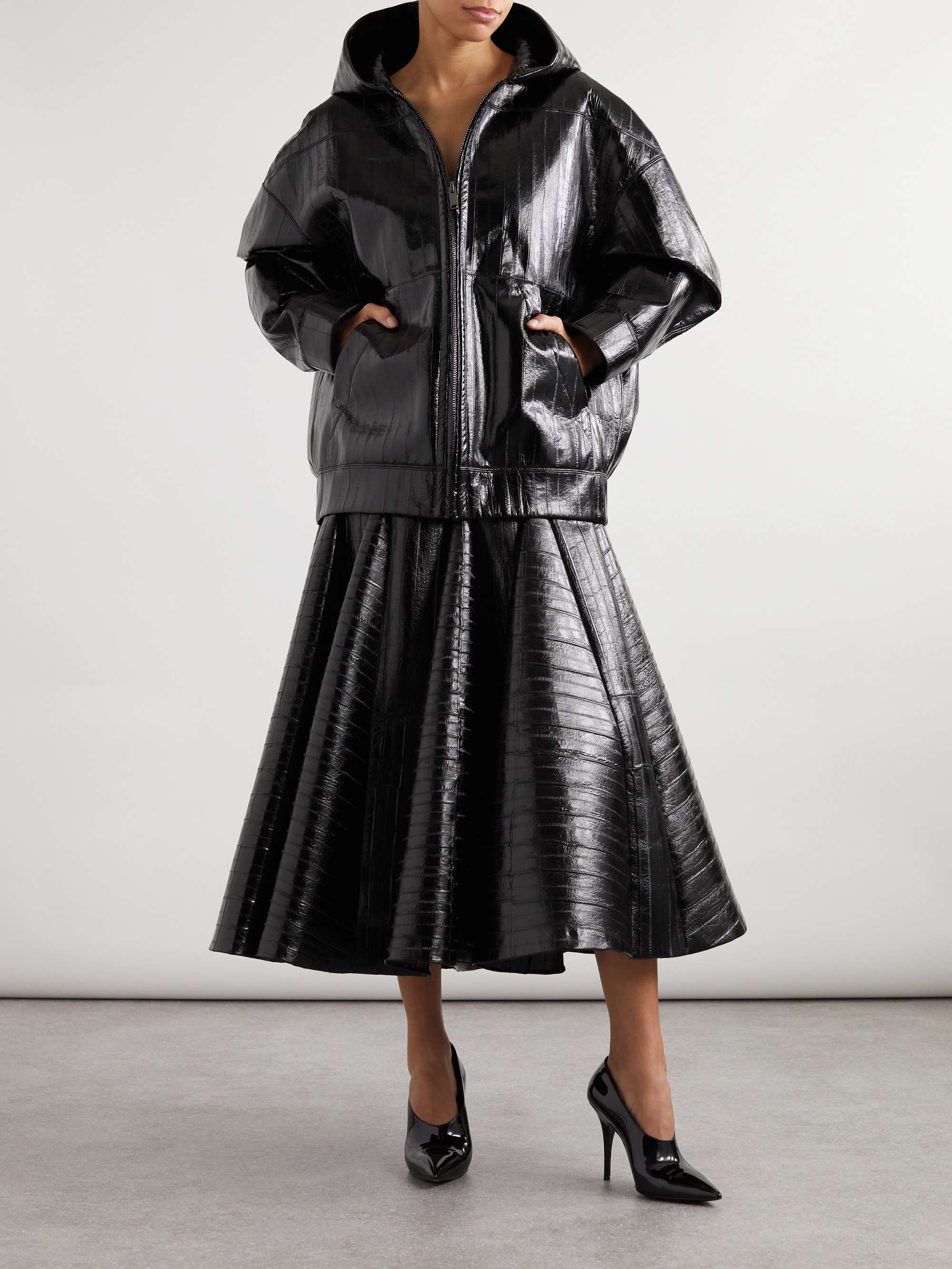 VALENTINO GARAVANI Oversized glossed-leather hooded jacket | NET-A-PORTER