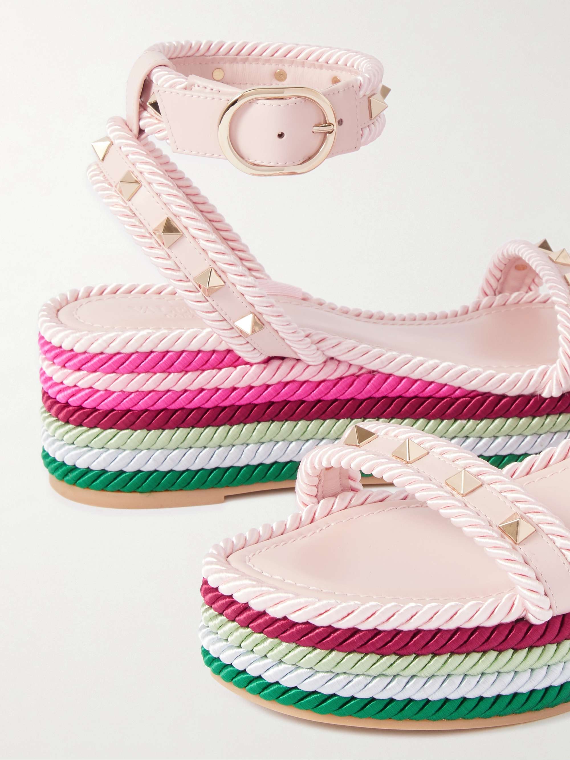 VALENTINO GARAVANI Rockstud Torchon 60 leather and silk-rope platform ...