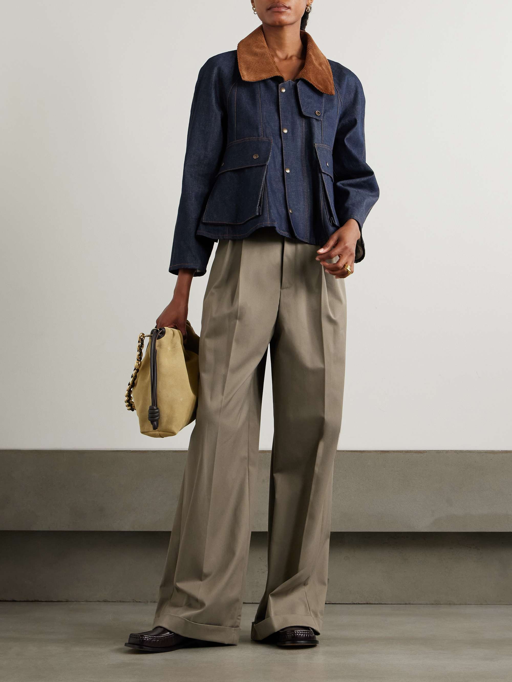 LOEWE Pleated cotton and silk-blend twill high-rise wide-leg pants ...