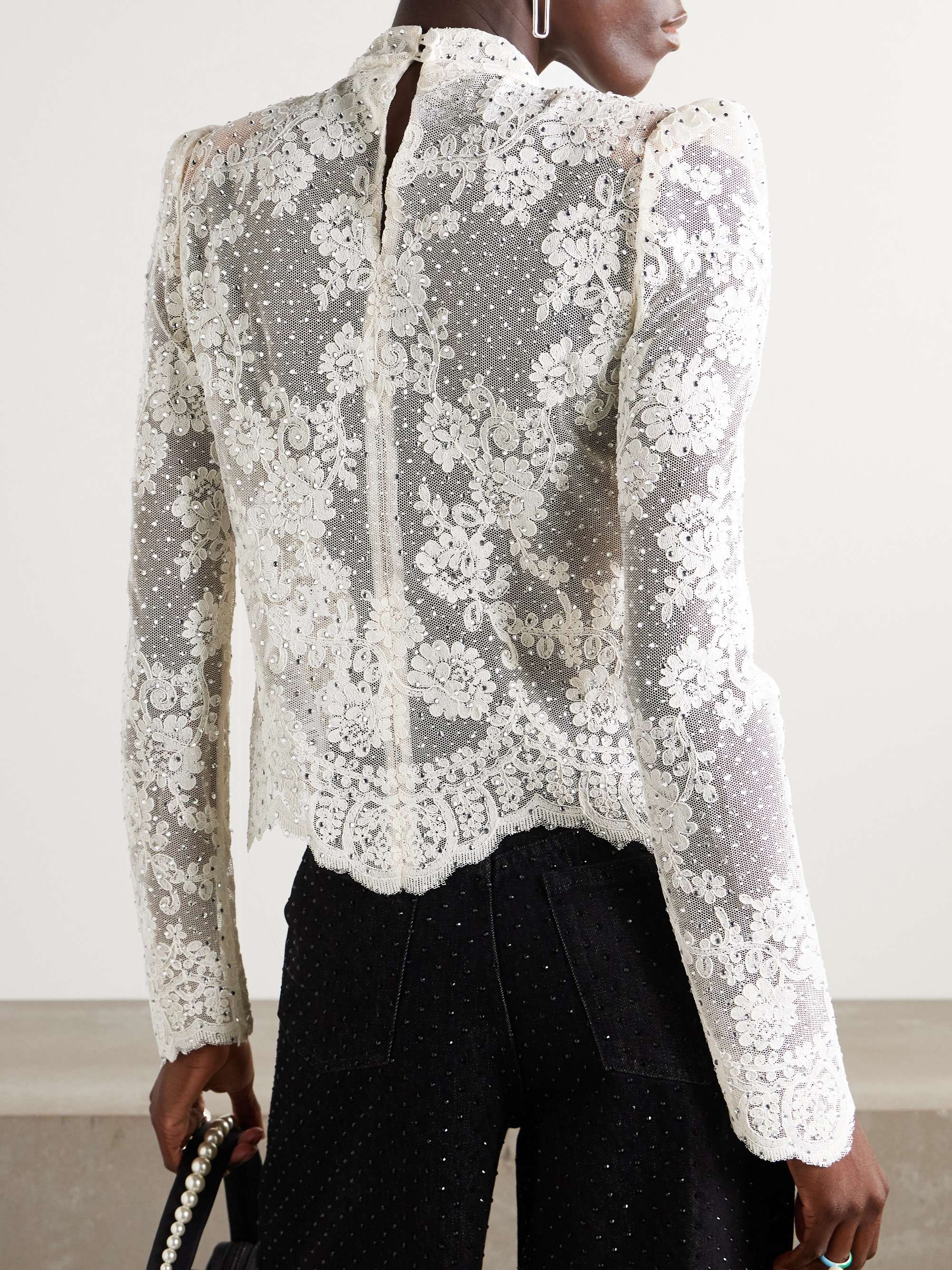 SELF-PORTRAIT Crystal-embellished lace blouse | NET-A-PORTER