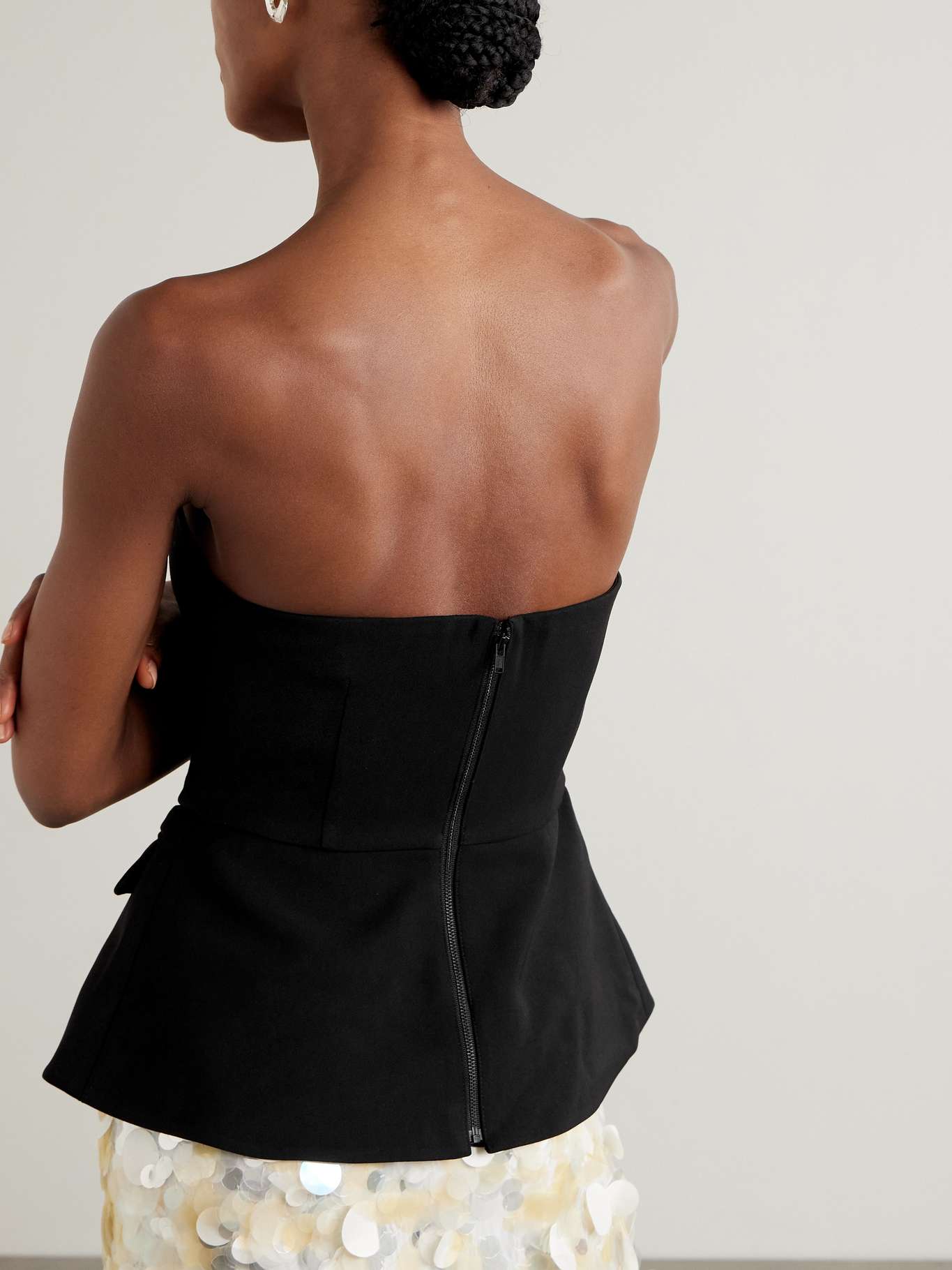 SELF-PORTRAIT Strapless embellished crepe peplum bustier top | NET-A-PORTER
