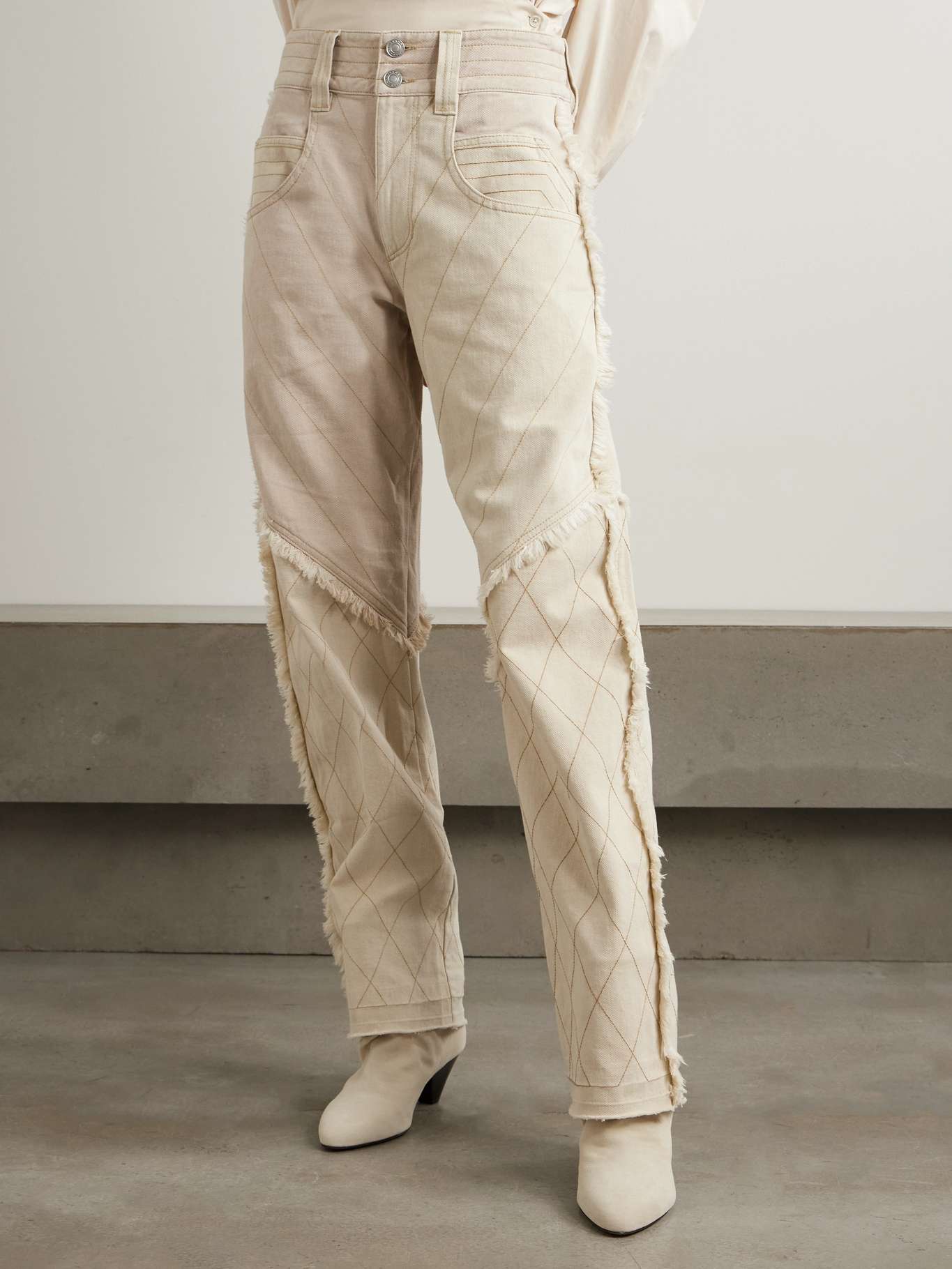 ISABEL MARANT Shanila paneled frayed high-rise wide-leg jeans | NET-A ...