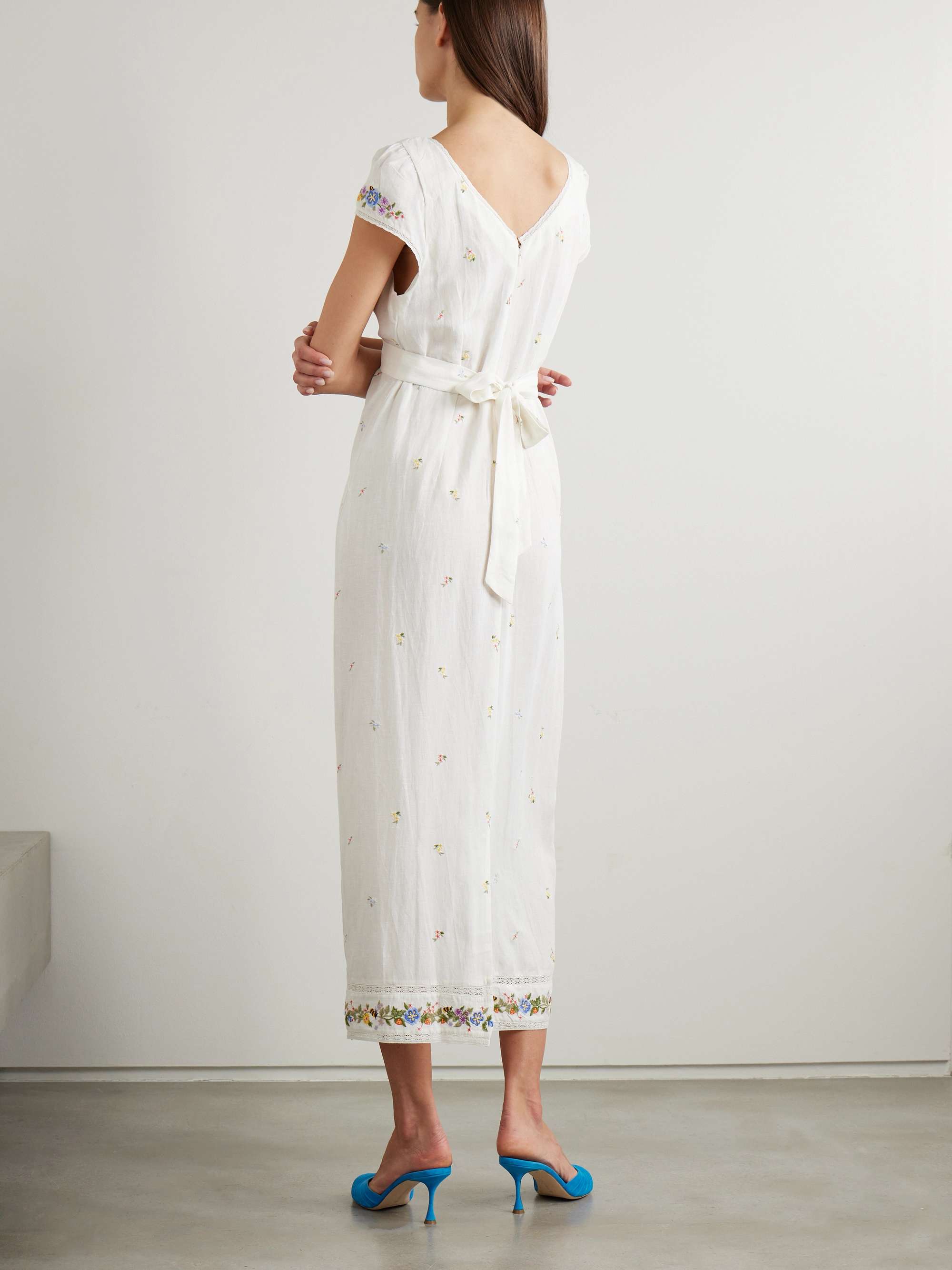 RIXO Carey tie-detailed lace-trimmed embroidered voile midi dress | NET ...