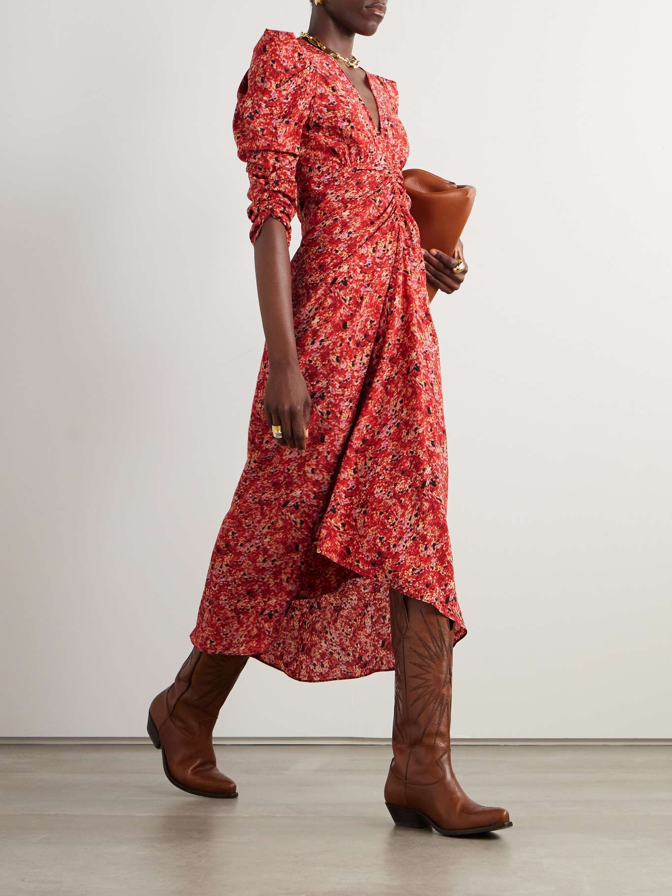 ISABEL MARANT Albini gathered printed silk-blend midi dress | NET-A-PORTER