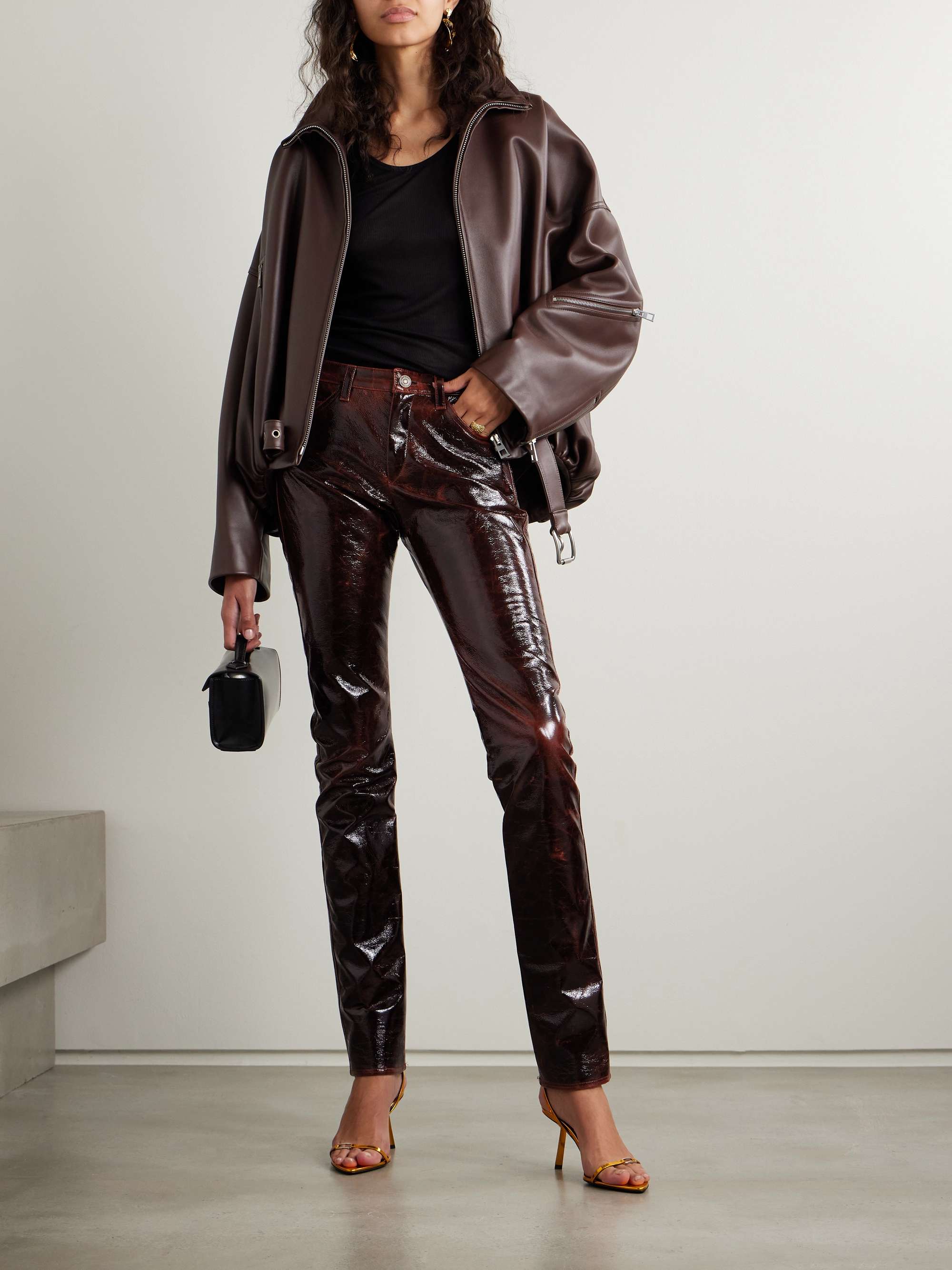ISABEL MARANT Slim-leg crinkled cotton-blend vinyl pants ISABEL MARANT Slim-leg crinkled cotton-blend vinyl pants
