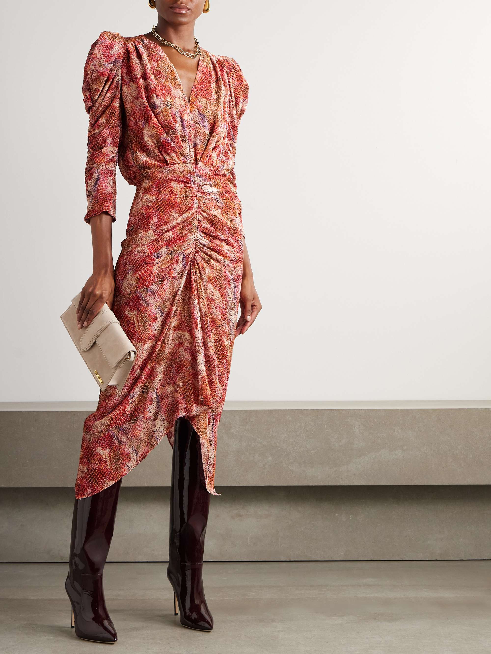 ISABEL MARANT Nemil gathered devoré-chiffon silk-blend midi dress | NET ...