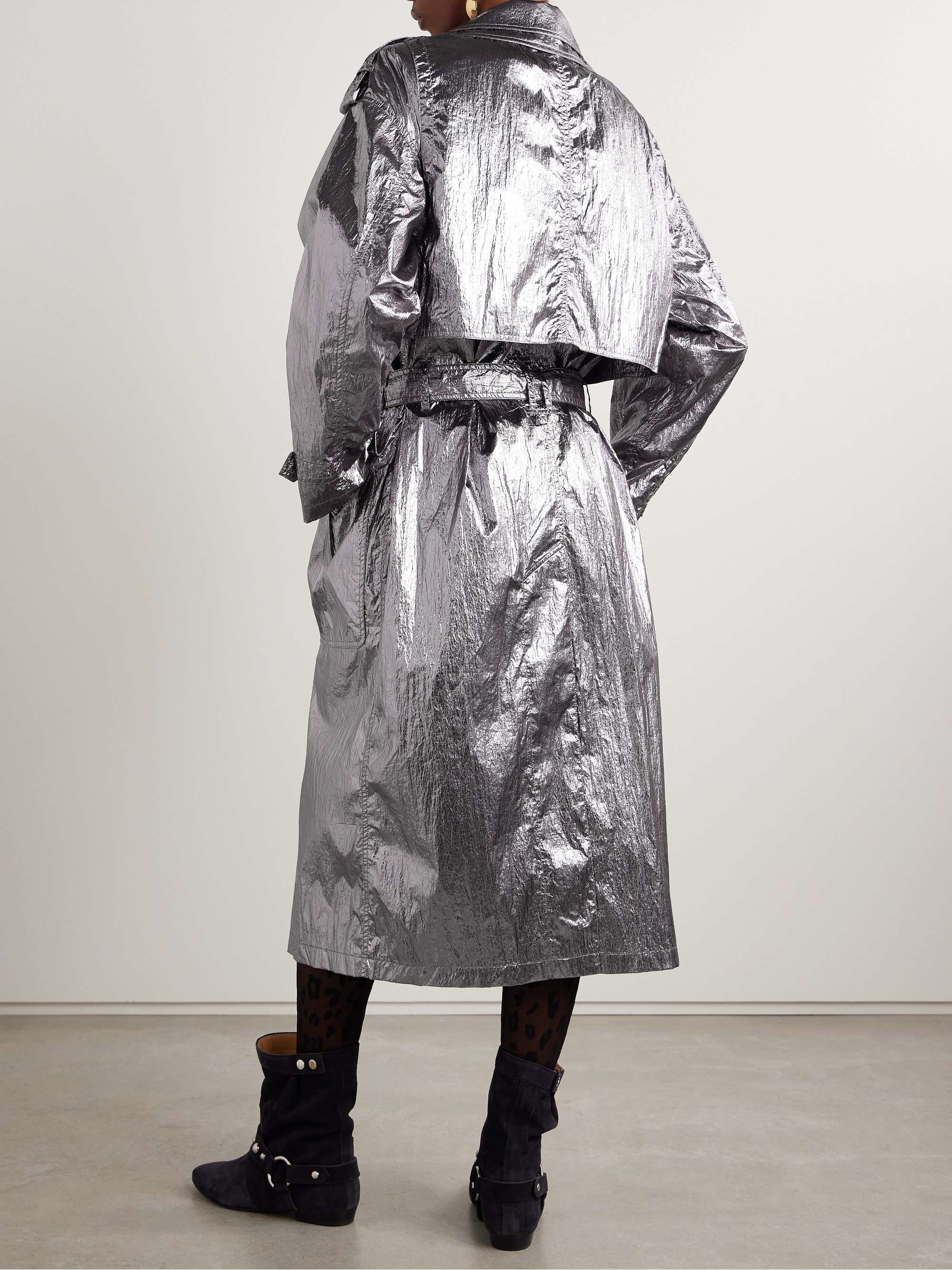 ISABEL MARANT Laika belted metallic crinkled recycled-shell trench coat ...