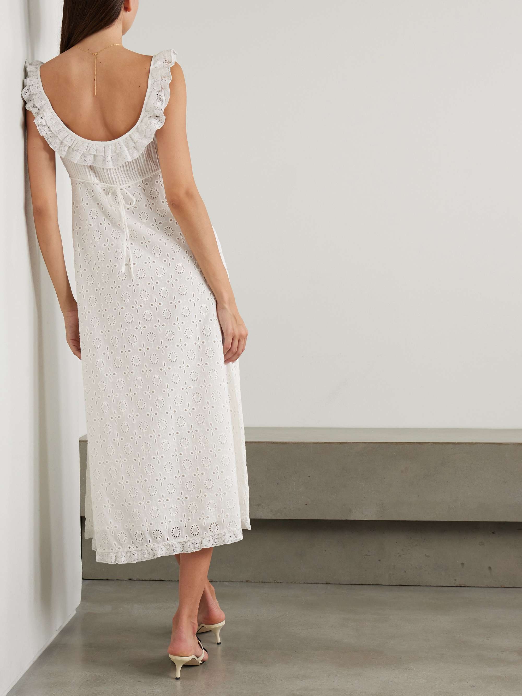 RIXO Patsy lace-trimmed pleated broderie anglaise cotton midi dress ...