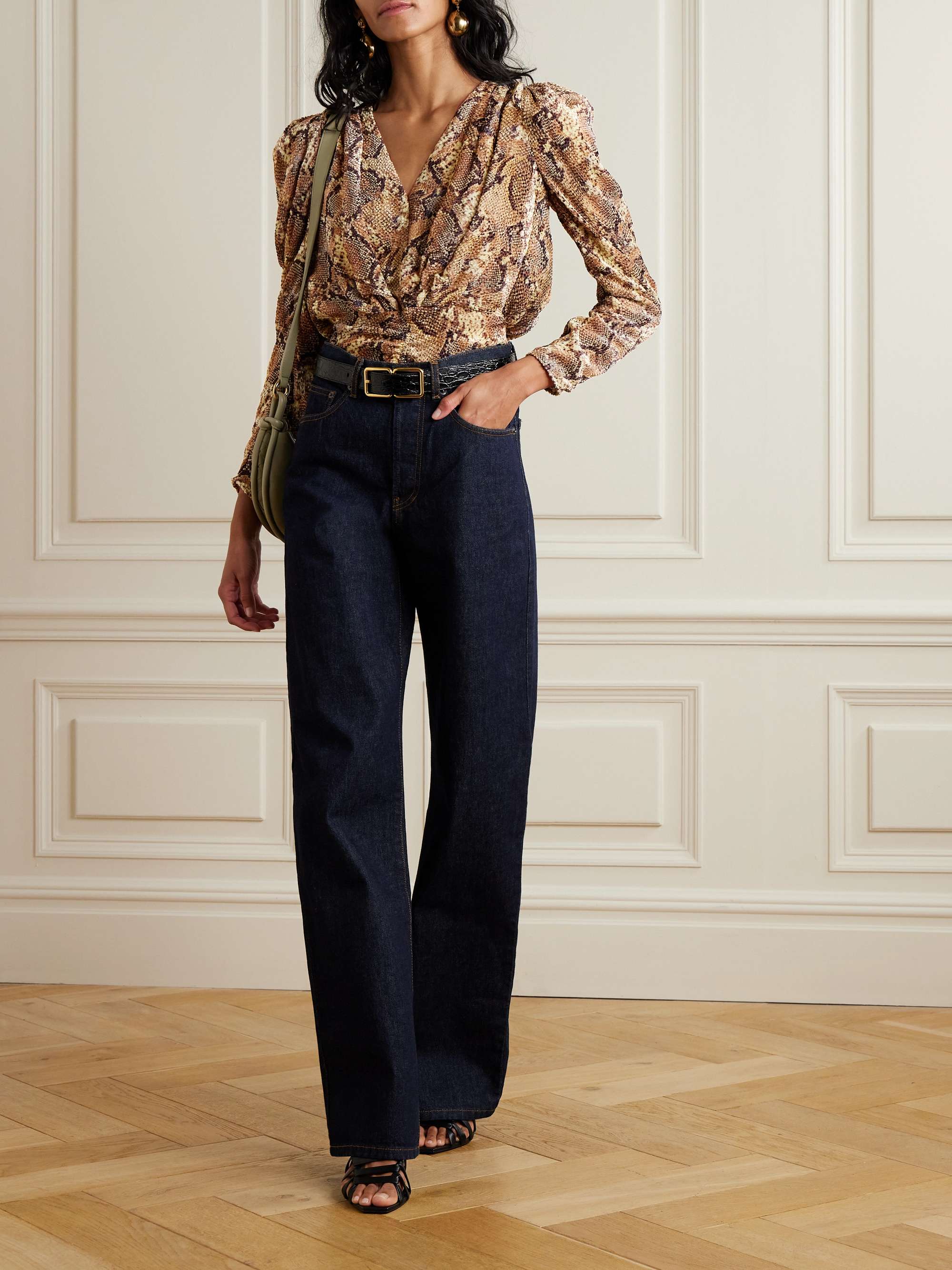 ISABEL MARANT Marlin ruched snake-print silk-blend devoré blouse | NET ...