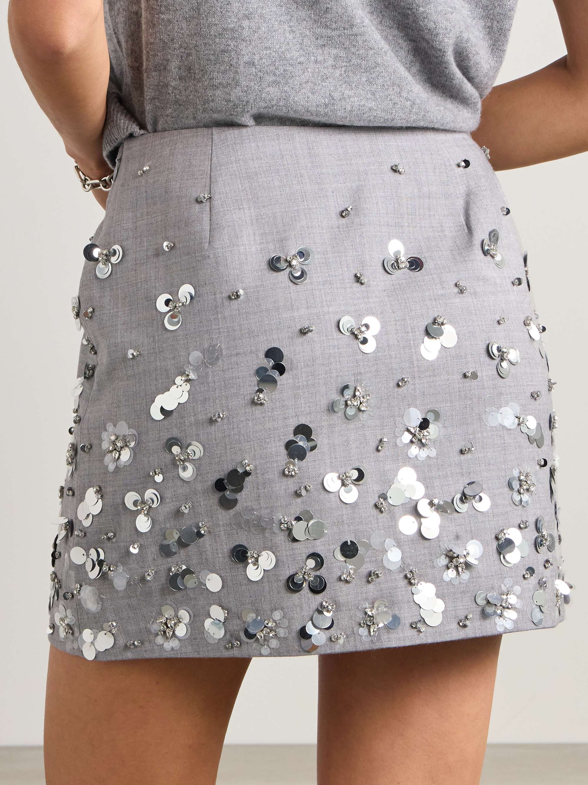 SIMKHAI Larissa crystal and sequin-embellished wool mini skirt | NET-A ...