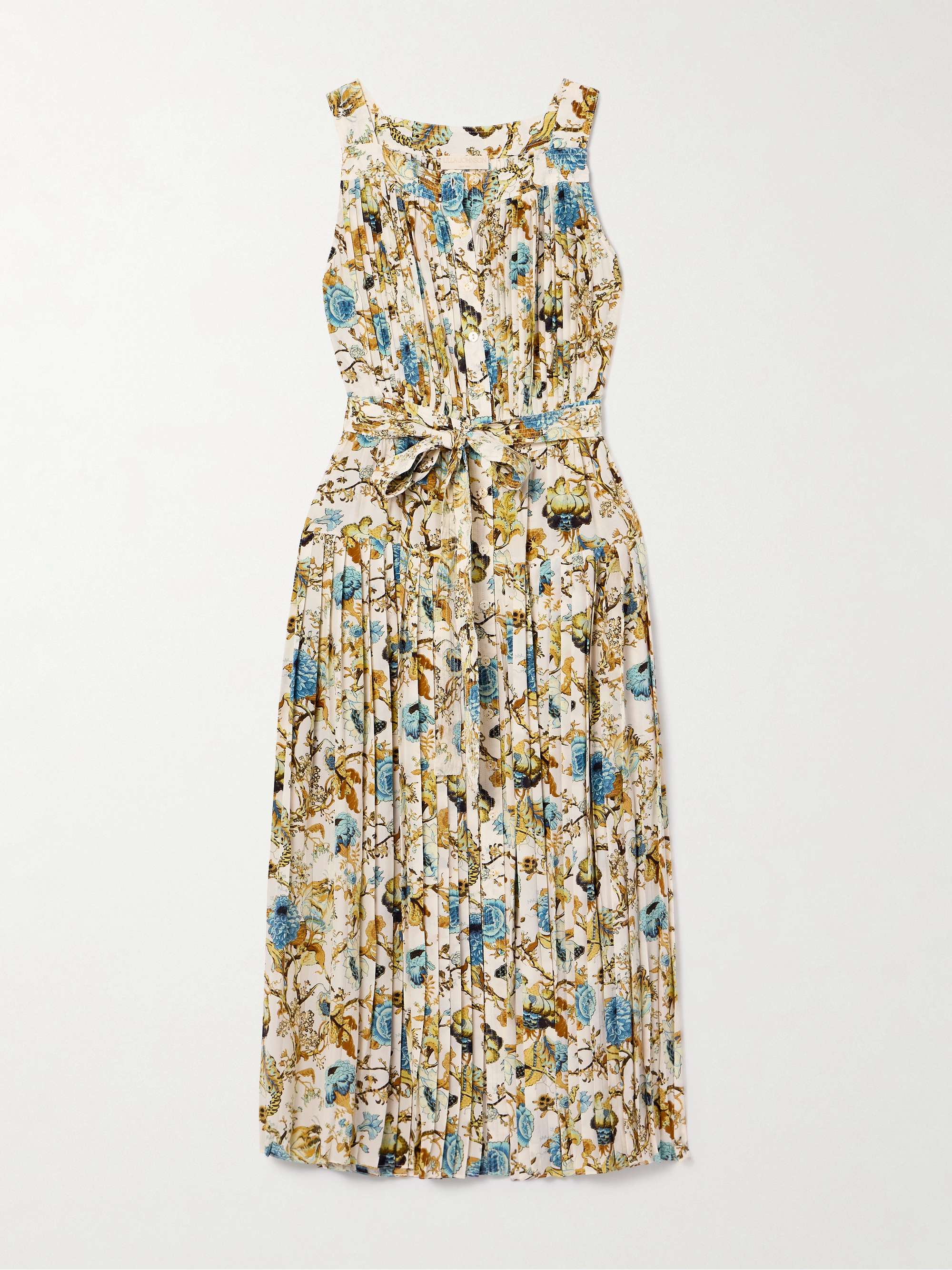 ULLA JOHNSON Annabeth belted pleated floral-print silk crepe de chine midi dress | NET-A-PORTER