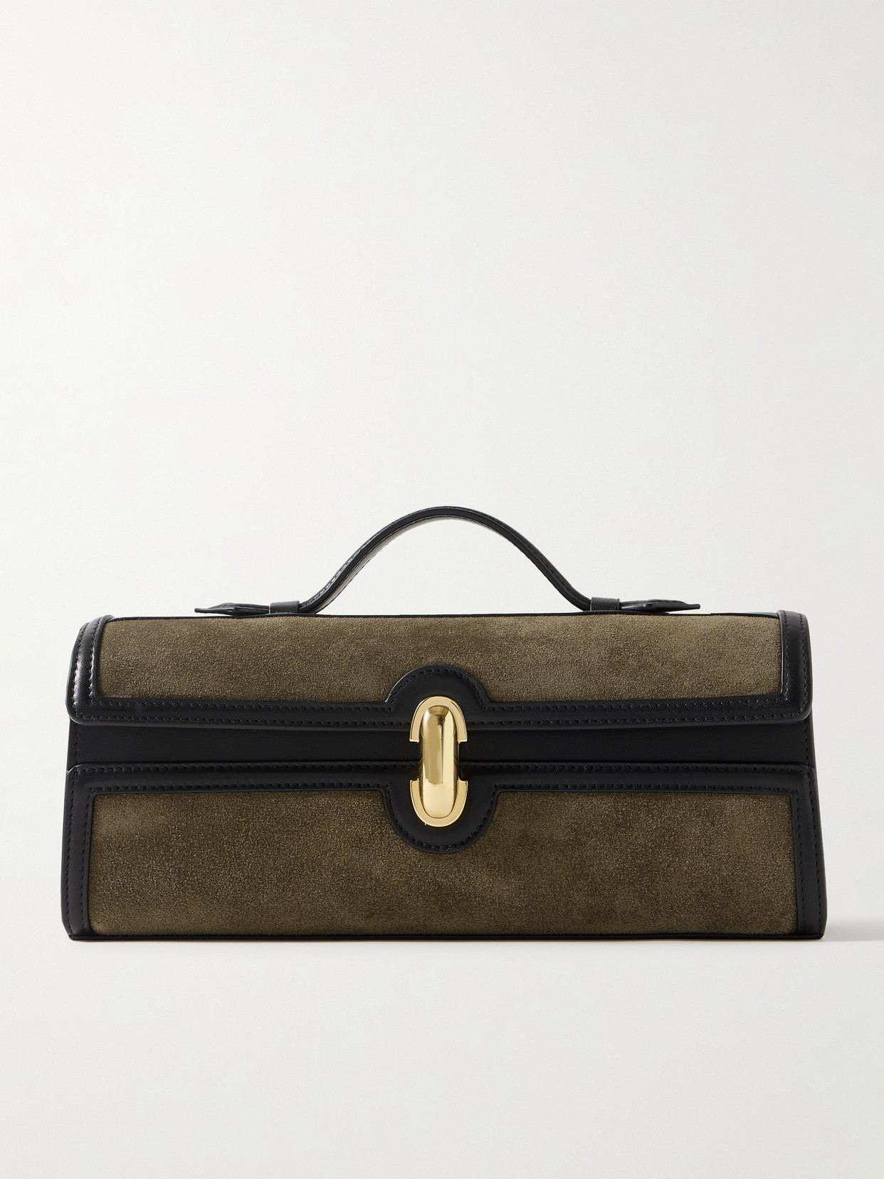 Savette Slim Symmetry Pochette Leather-trimmed Suede Tote In Brown ...