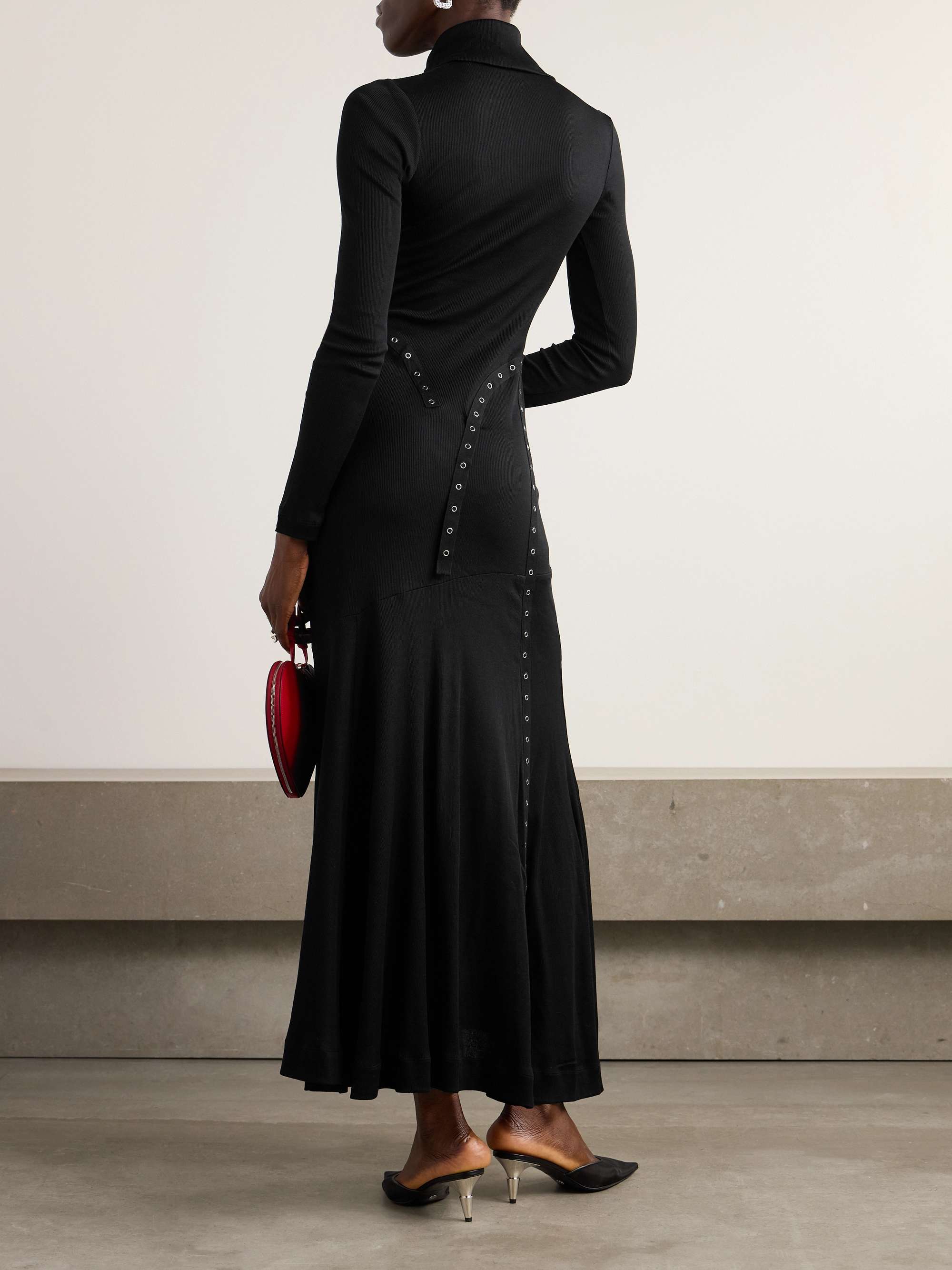 SIMONE ROCHA Embellished faux-fur trimmed ribbed cotton-jersey maxi ...