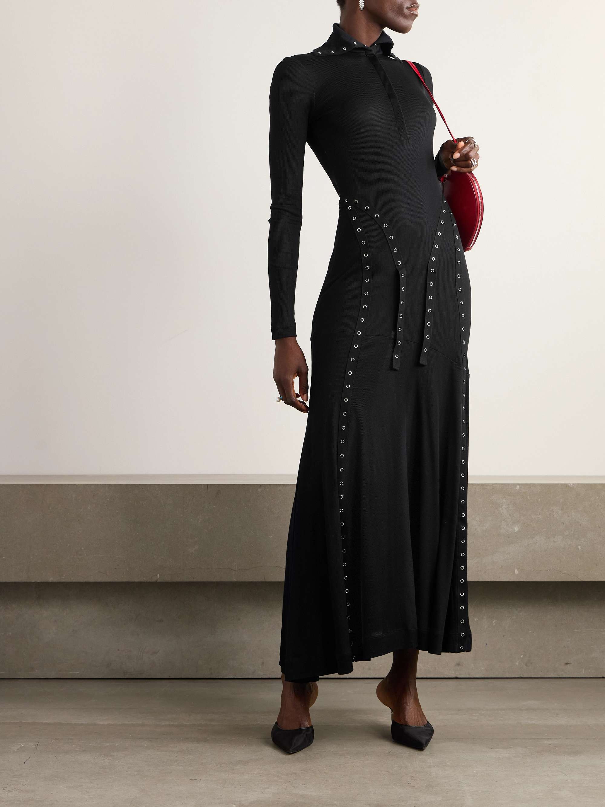 SIMONE ROCHA Embellished faux-fur trimmed ribbed cotton-jersey maxi ...