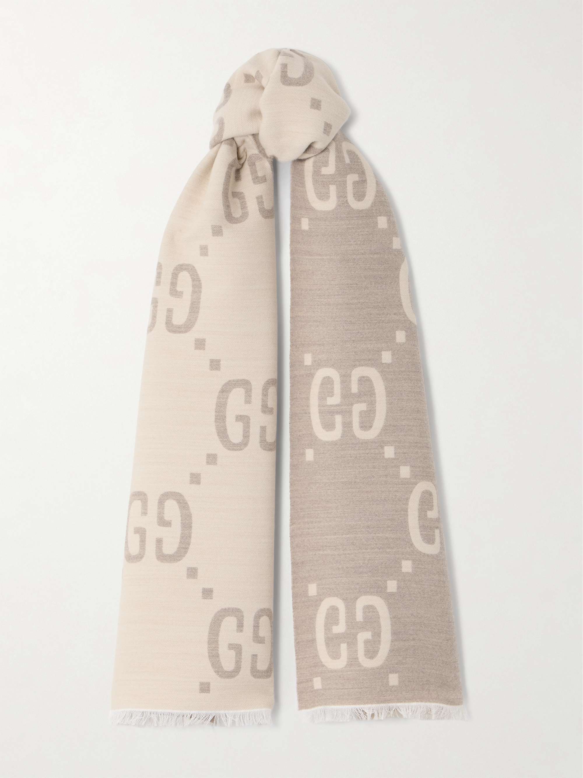 GUCCI Logo-jacquard wool and silk-blend scarf | NET-A-PORTER