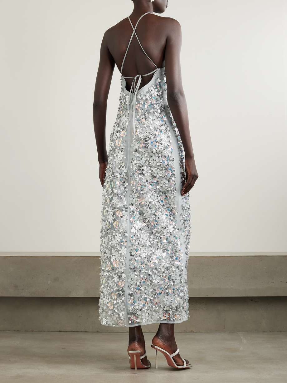 DES PHEMMES Embellished tulle halterneck midi dress | NET-A-PORTER