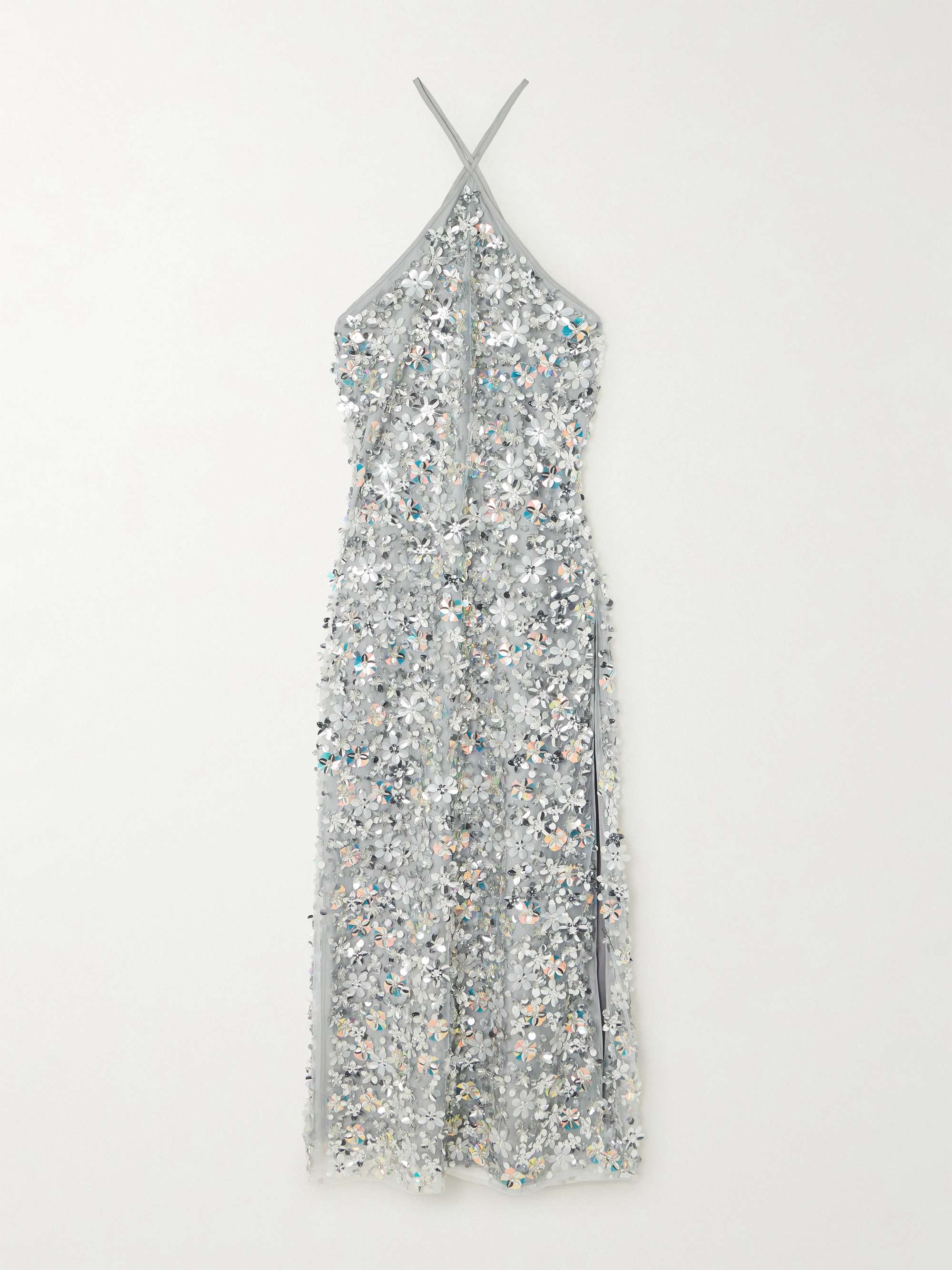 DES PHEMMES Embellished tulle halterneck midi dress | NET-A-PORTER