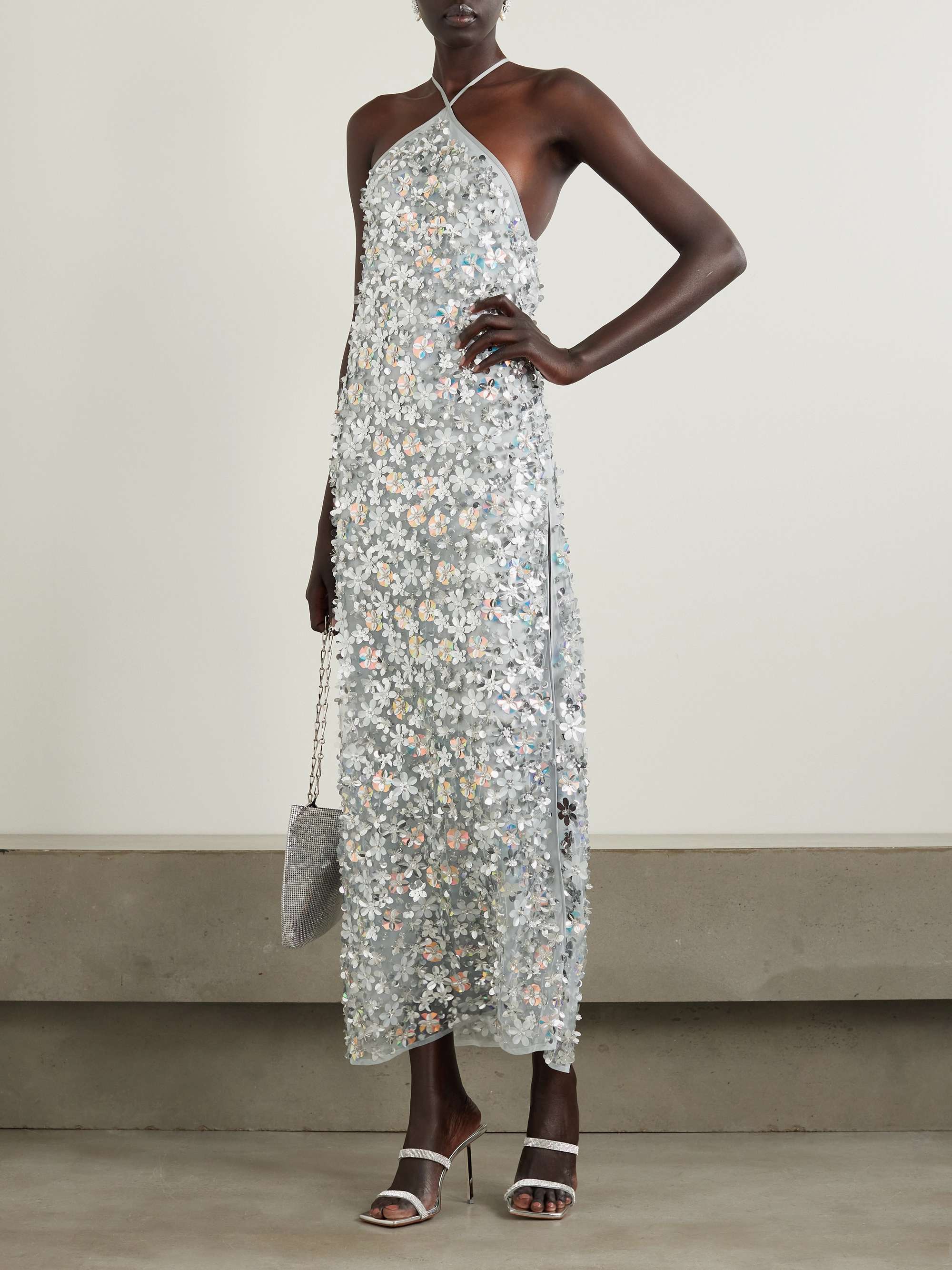 DES PHEMMES Embellished tulle halterneck midi dress | NET-A-PORTER