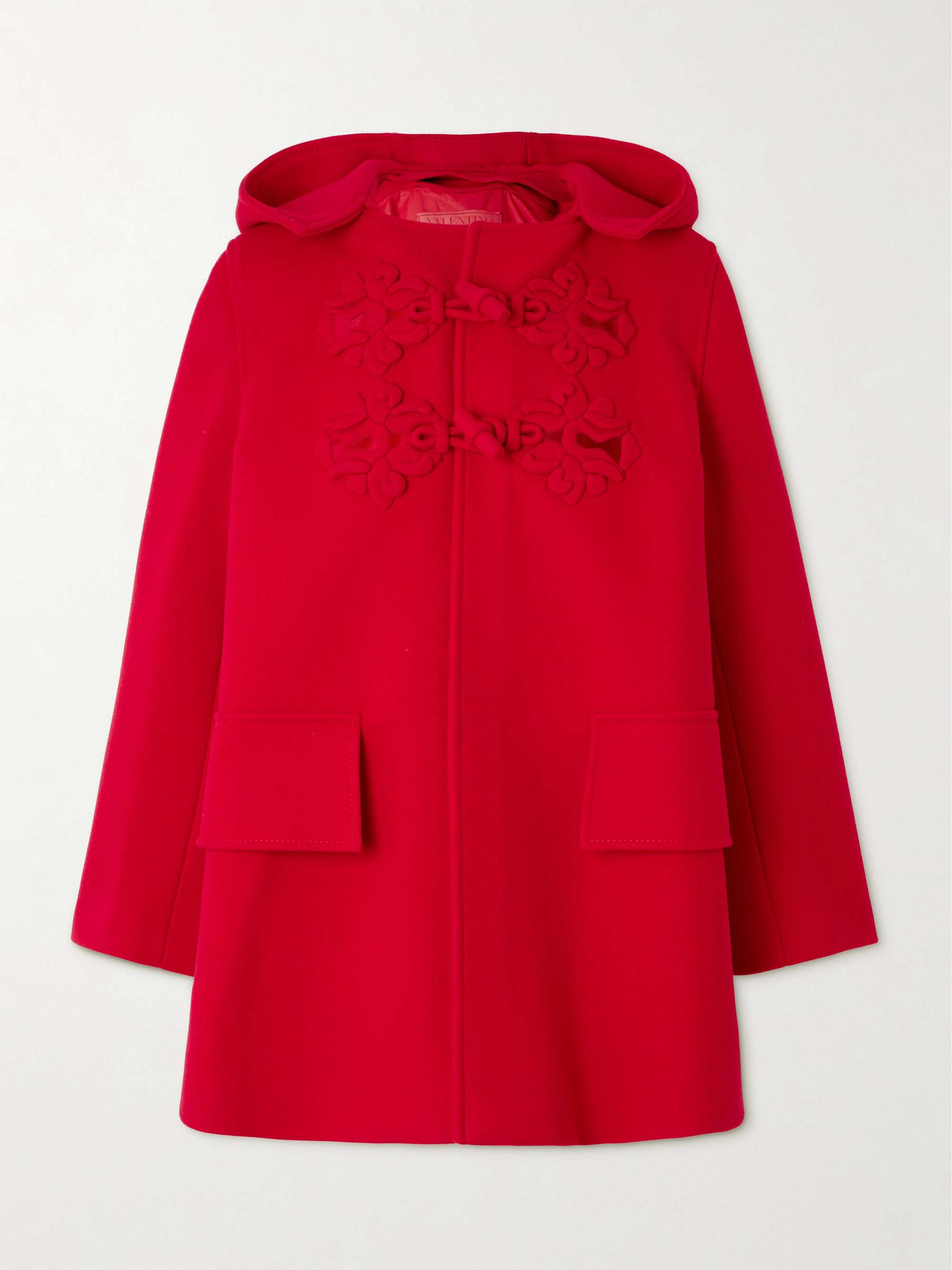 VALENTINO GARAVANI Hooded appliquéd wool coat | NET-A-PORTER