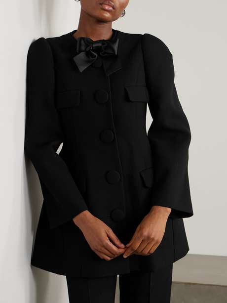 SHUSHU/TONG Bow-detailed satin-trimmed twill jacket | NET-A-PORTER