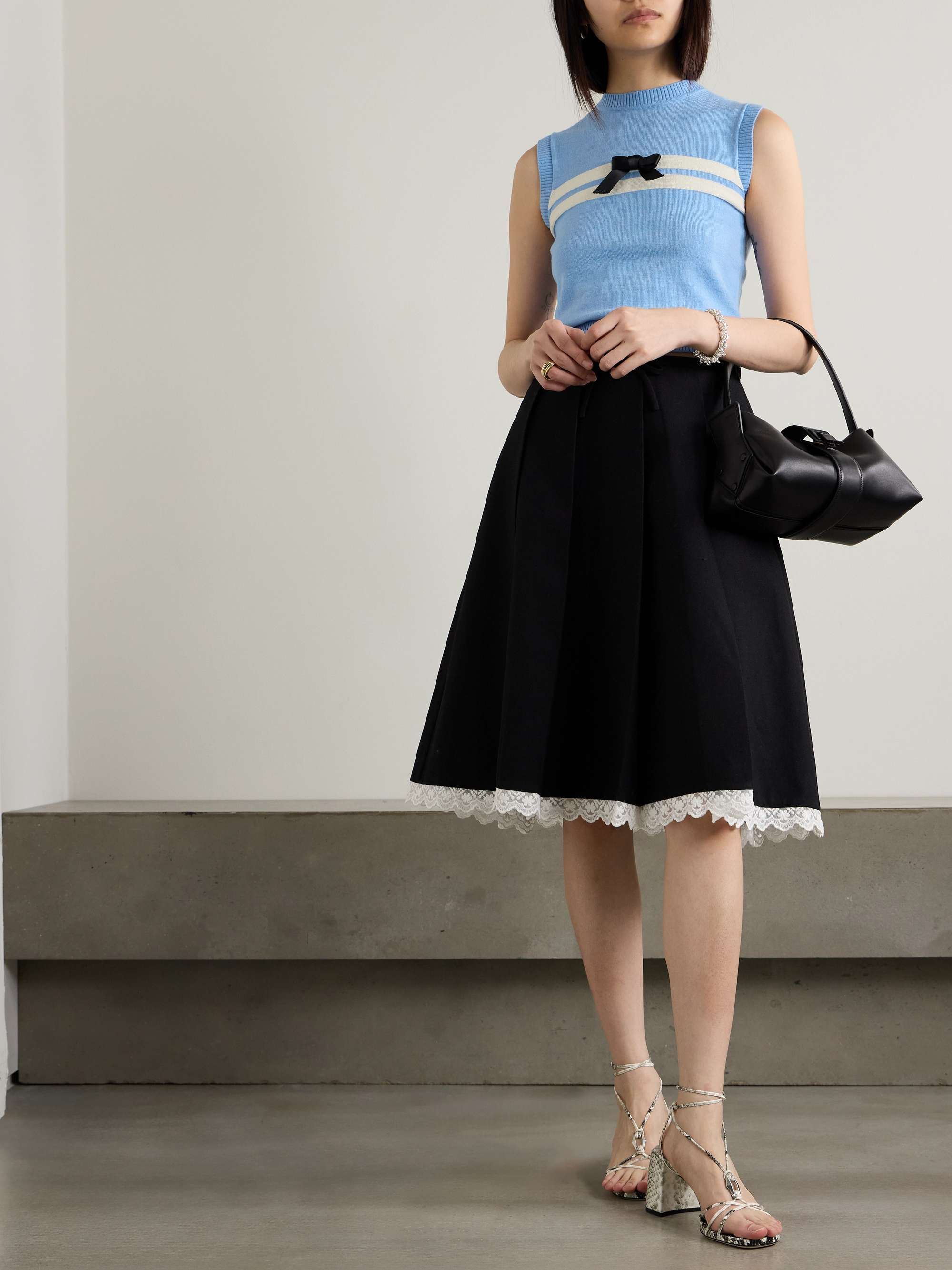 SHUSHU/TONG Bow-embellished striped intarsia-knit tank | NET-A-PORTER