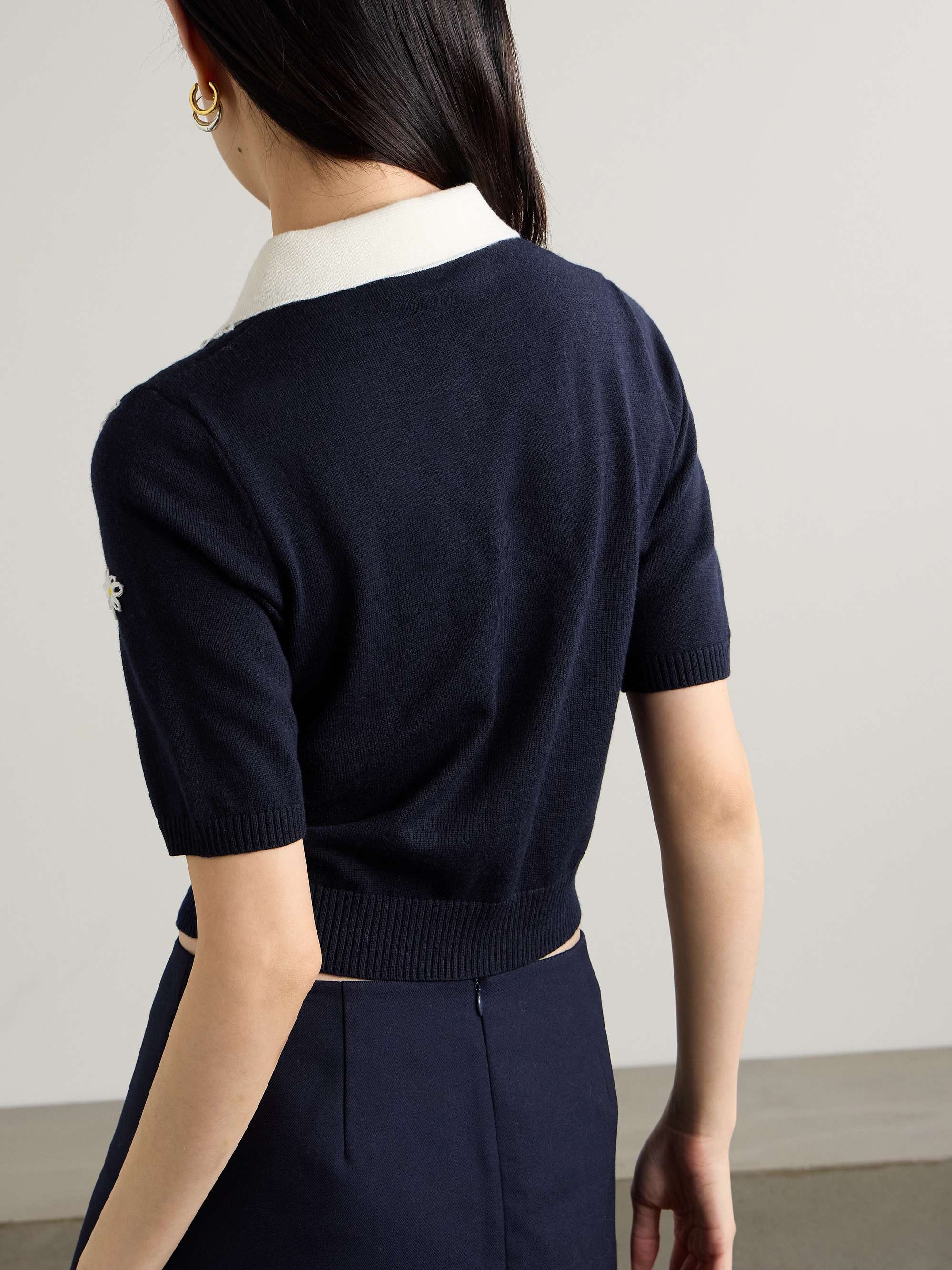 Cropped embroidered knitted polo shirt SHUSHU/TONG pour femme | NET-A ...