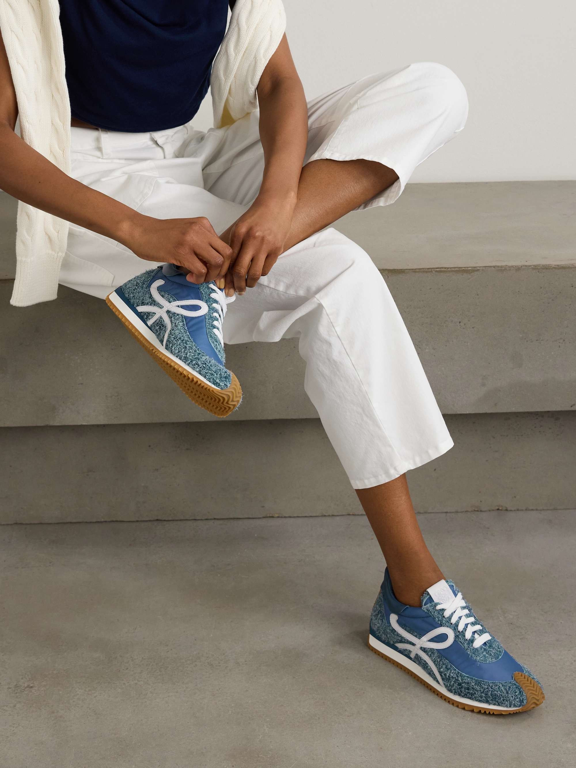 LOEWE Flow Runner leather-trimmed shell and brushed suede sneakers ...