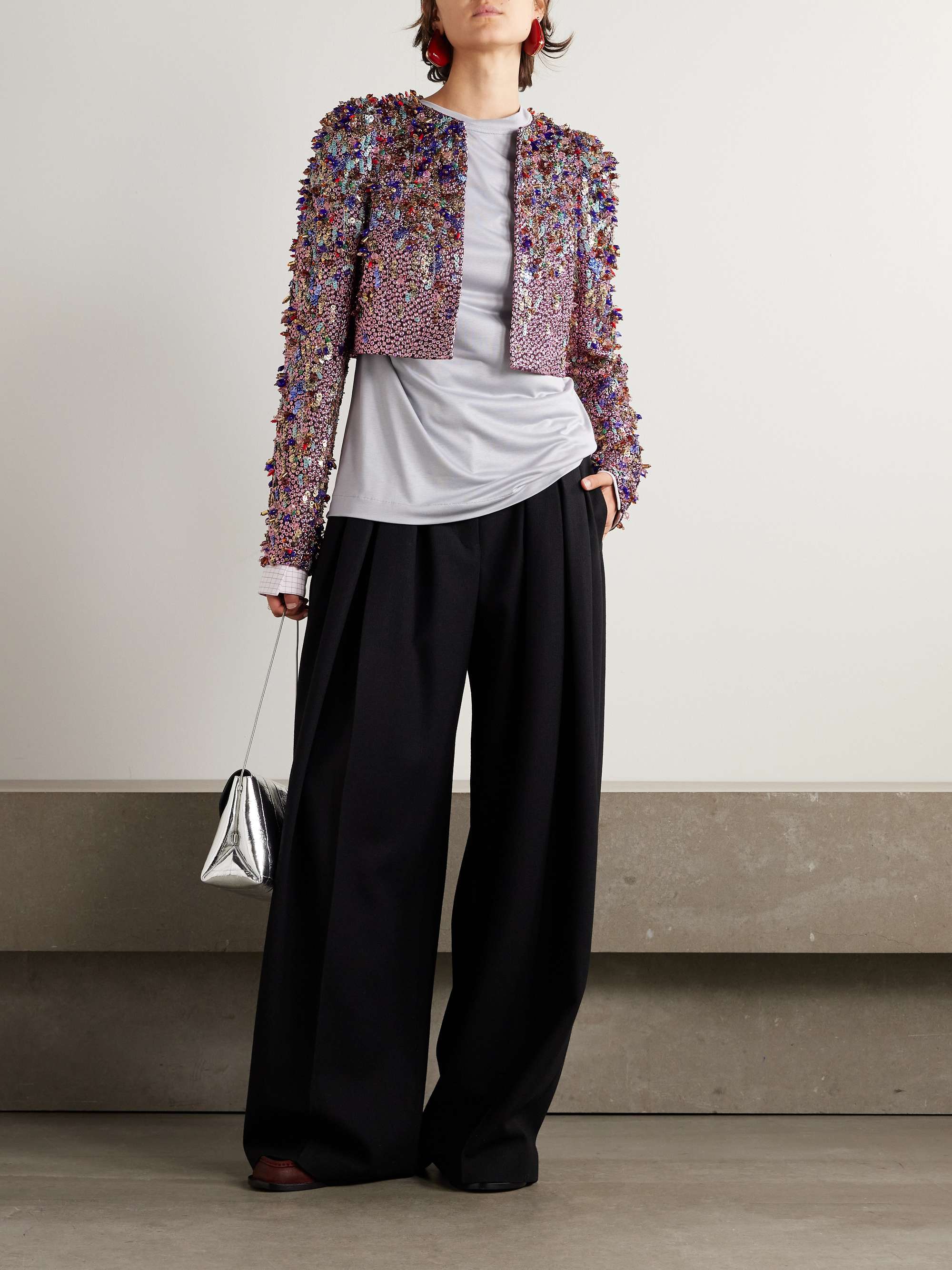 DRIES VAN NOTEN Cropped embellished metallic jacquard-crepon jacket ...