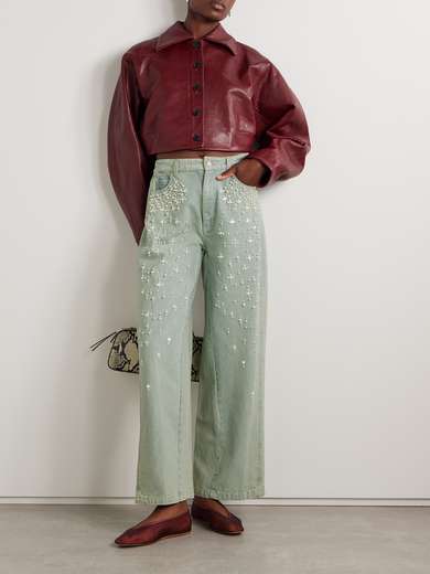 SEA Perlette embellished low-rise wide-leg jeans | NET-A-PORTER