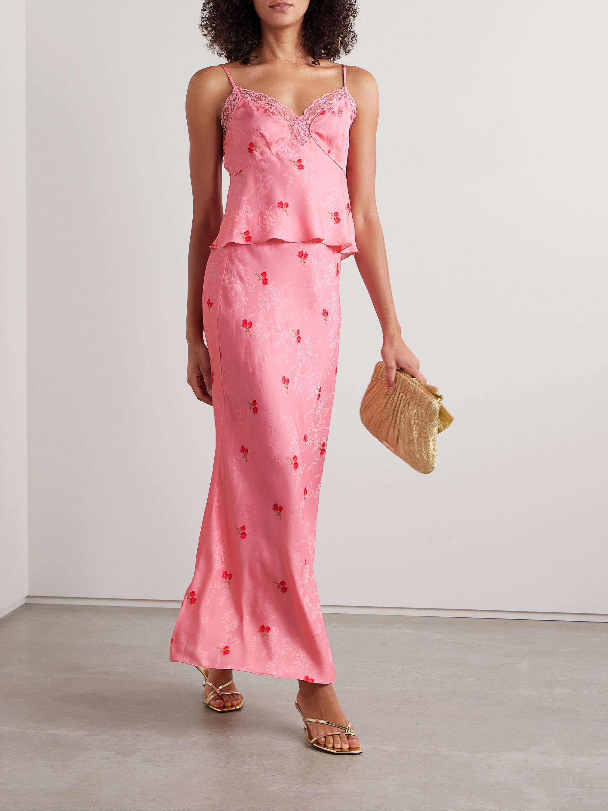 LOVESHACKFANCY Fox lace-trimmed floral-print satin-jacquard camisole ...