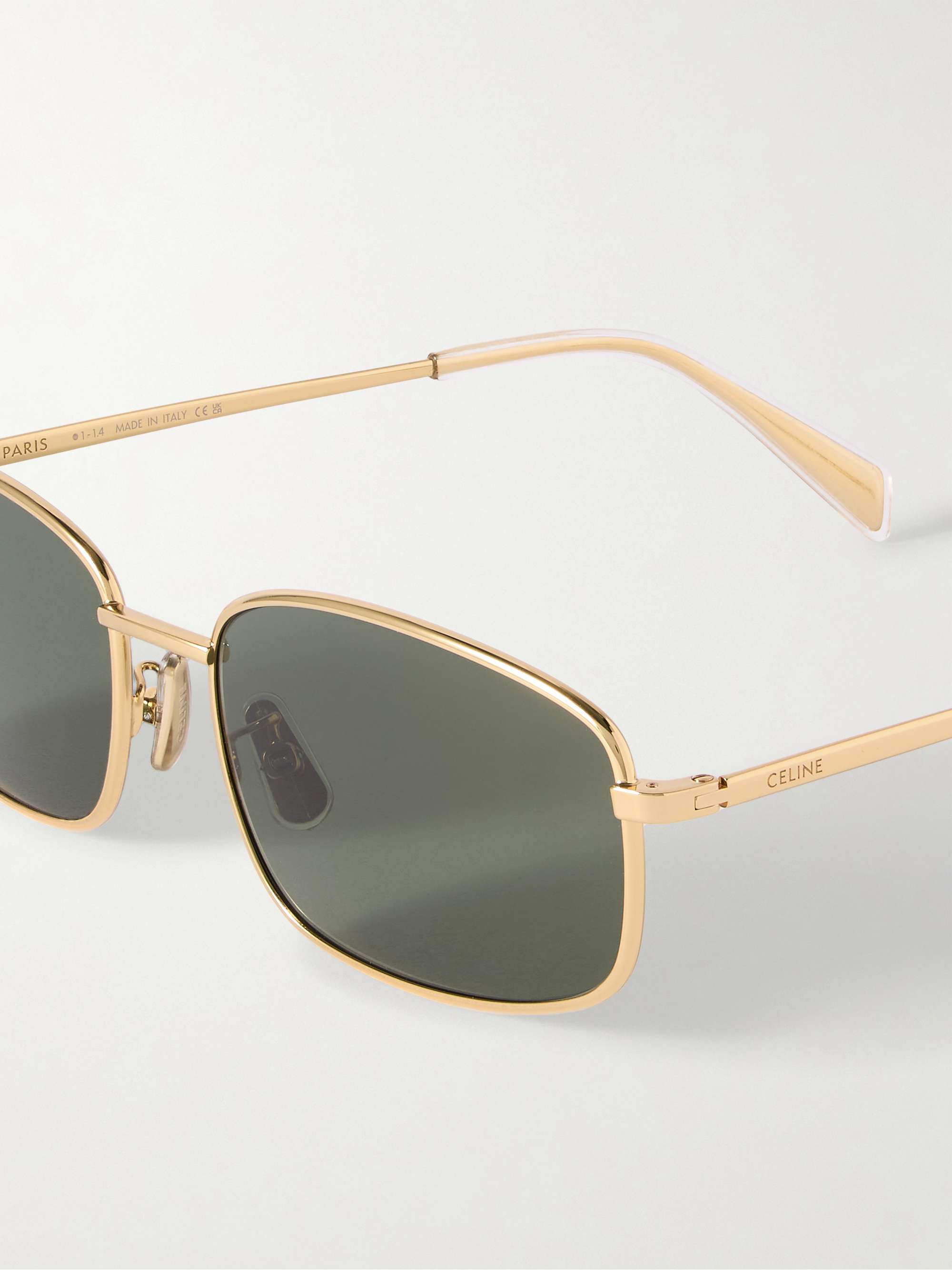 CELINE EYEWEAR Triomphe crystal-embellished square-frame gold-tone ...