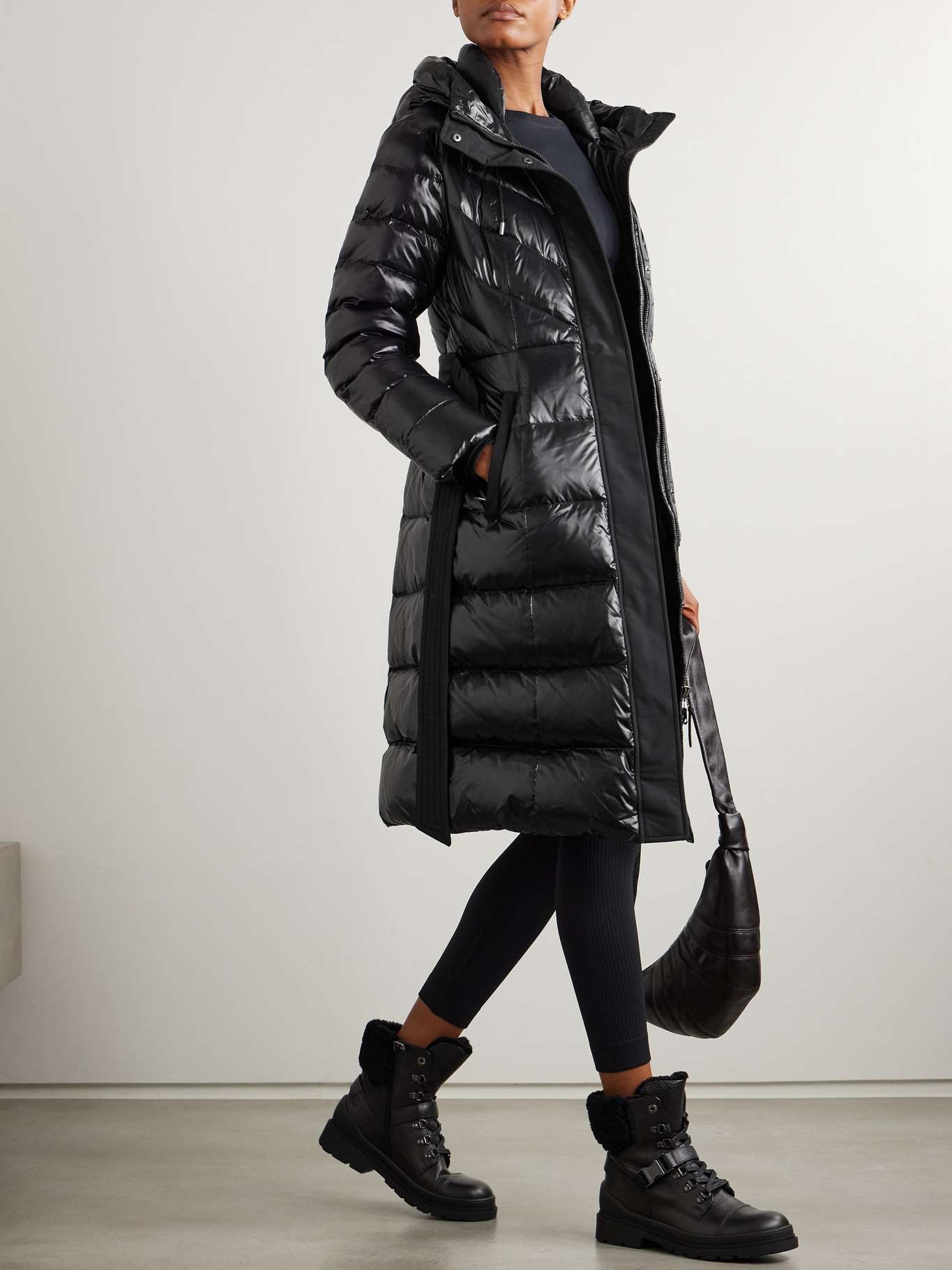 Black Coralia belted quilted glossed recycled-shell down coat | MACKAGE ...
