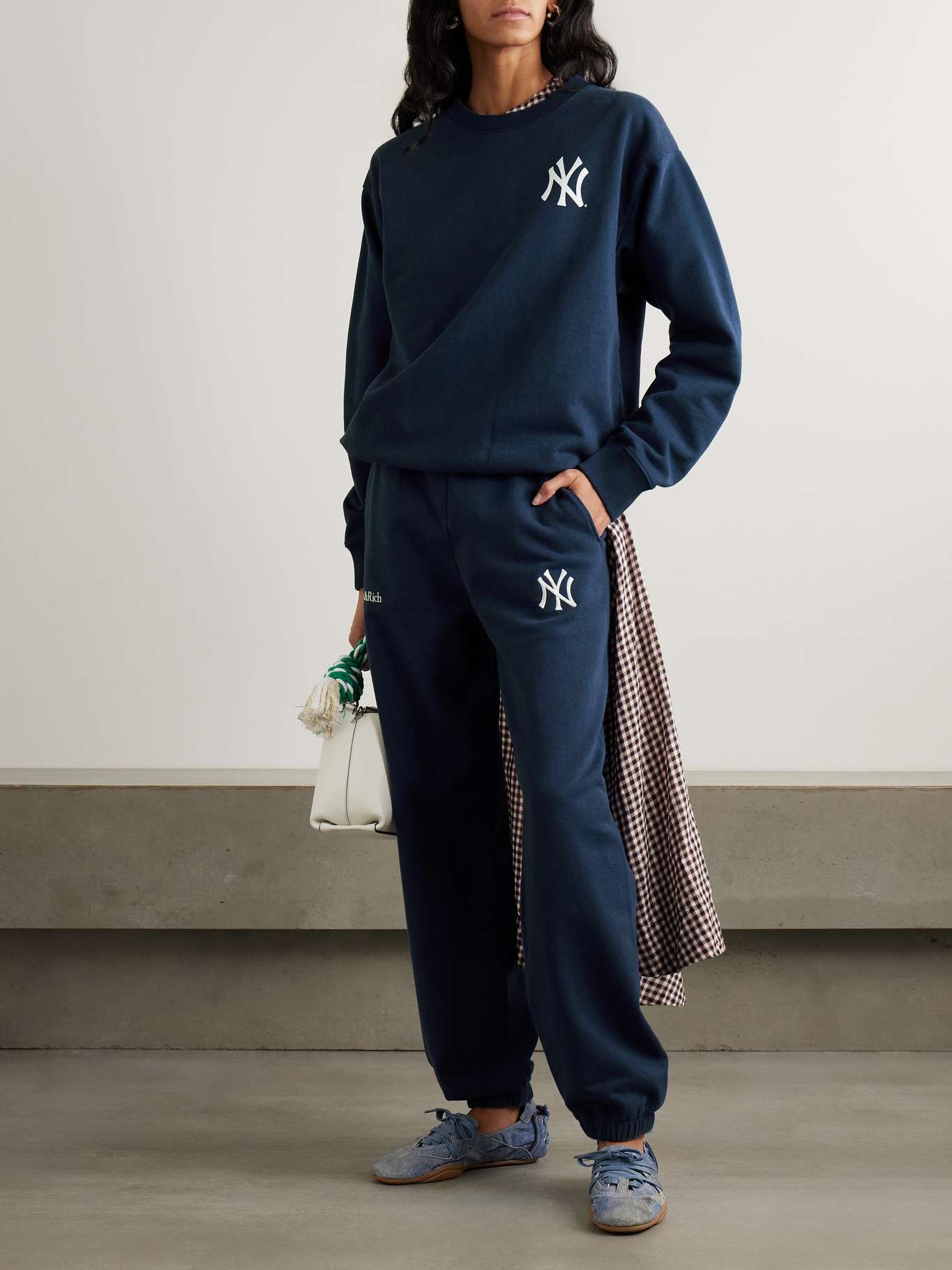 SPORTY & RICH + '47 & The New York Yankees embroidered cotton-jersey ...