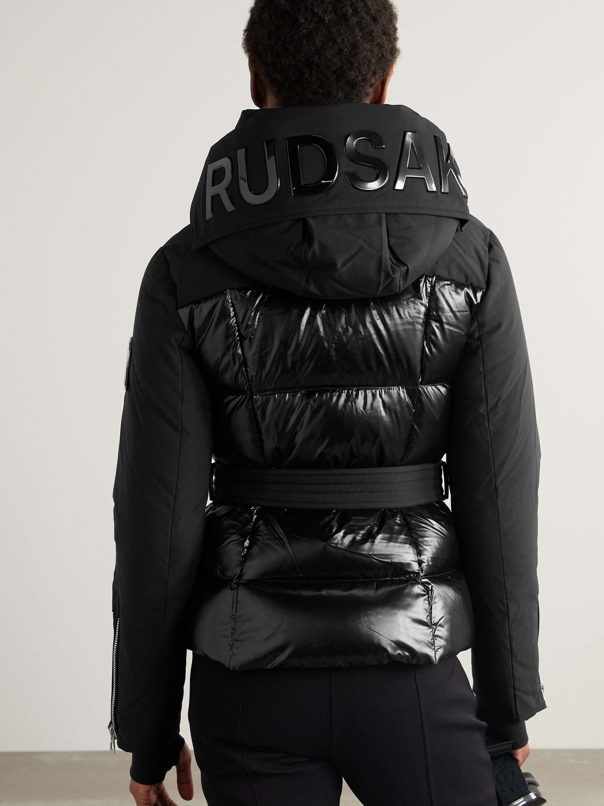 RUDSAK Caira belted padded quilted recycled-Stormshell hooded down ski ...