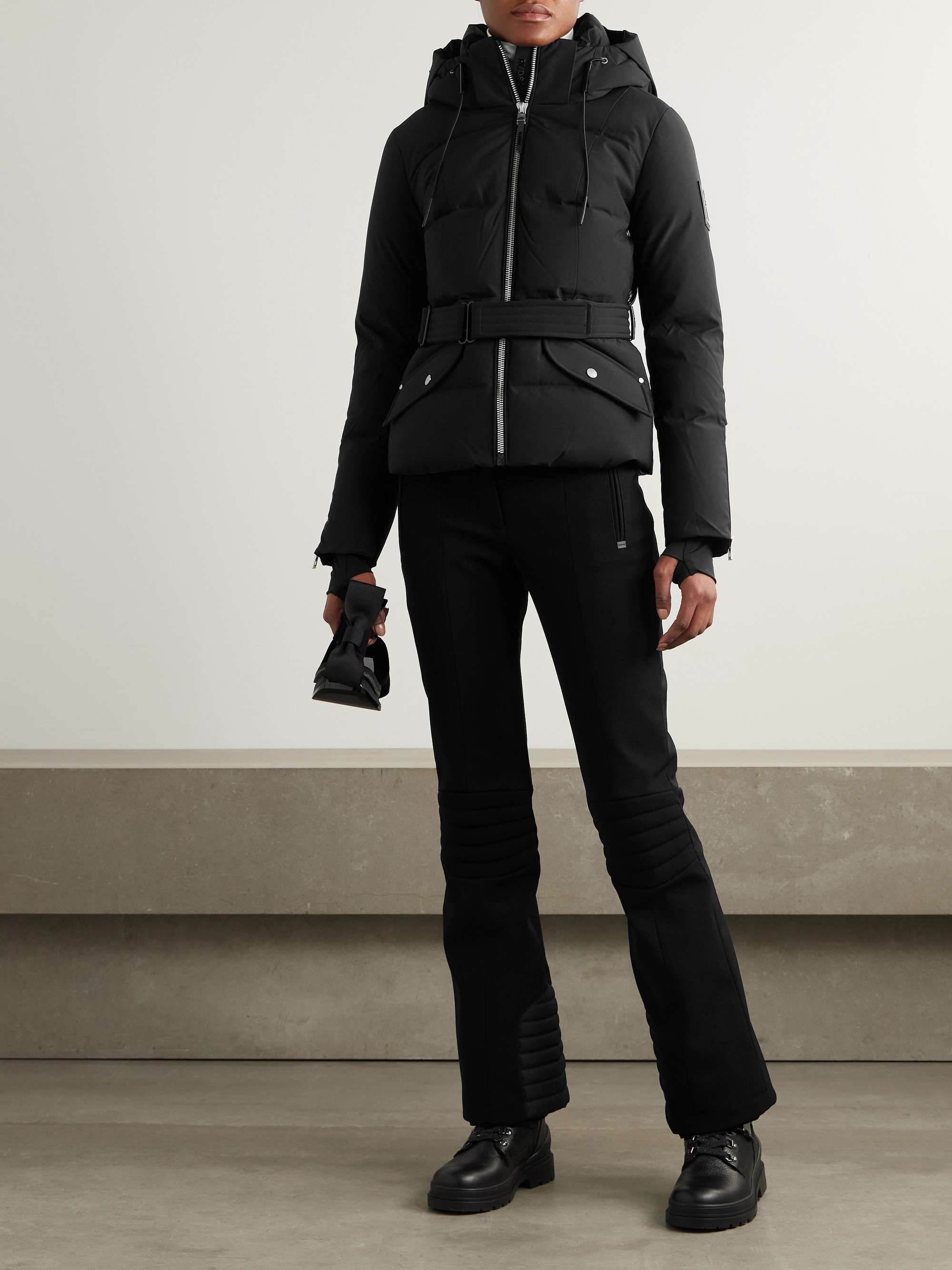 RUDSAK Caira belted padded quilted recycled-Stormshell hooded down ski ...