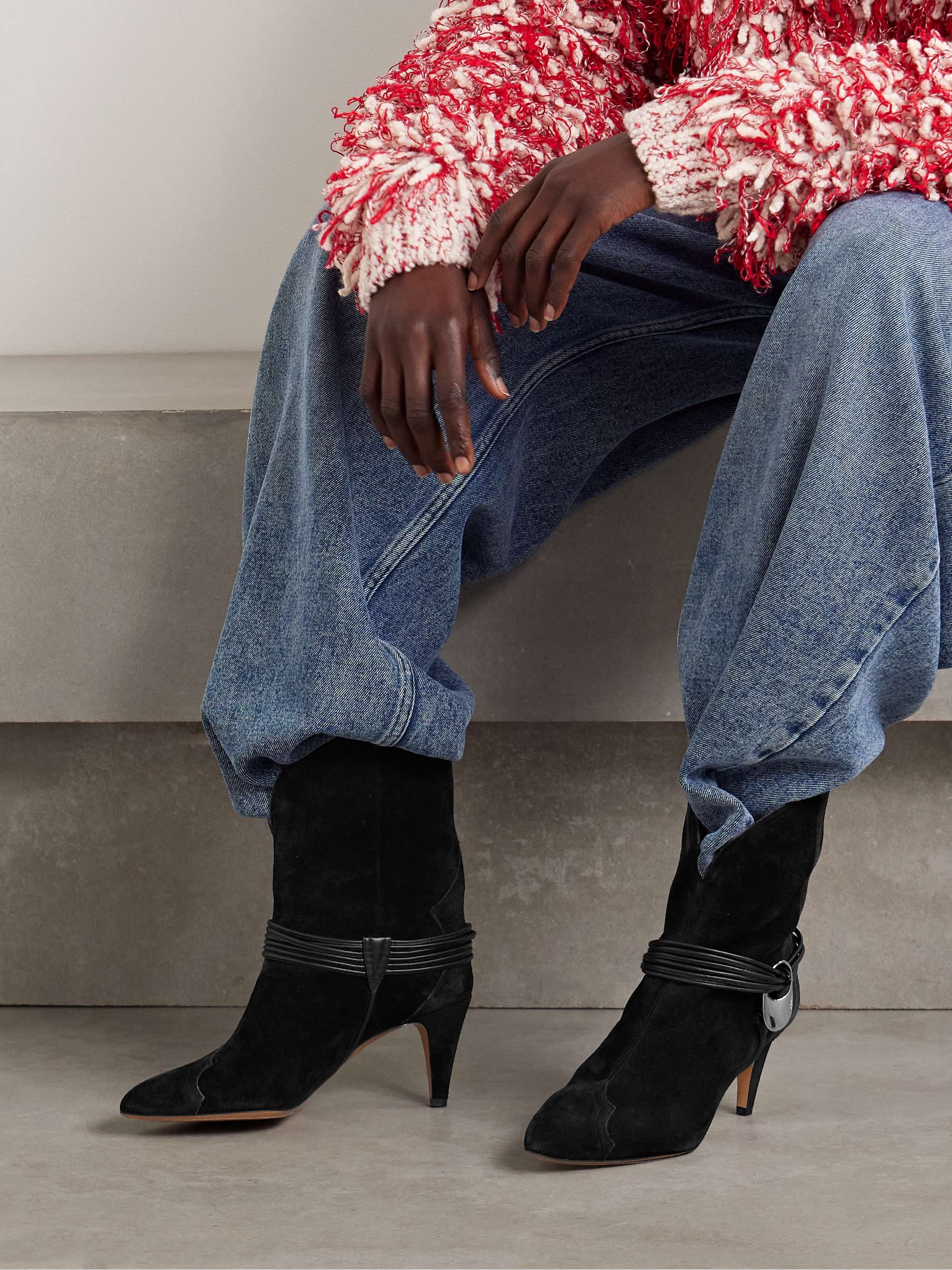 ISABEL MARANT Dytho embellished leather-trimmed suede ankle boots | NET ...
