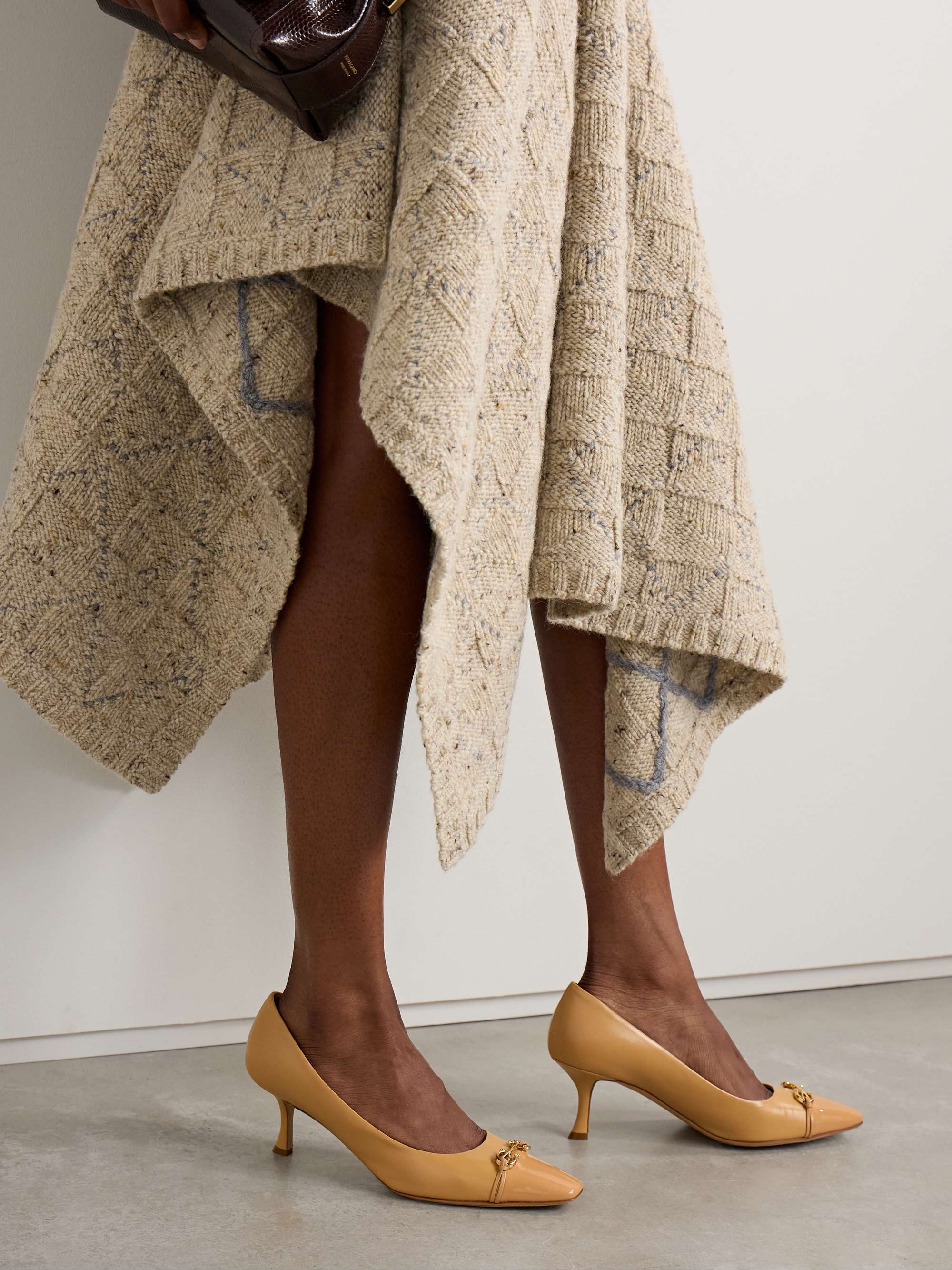 FERRAGAMO Bria embellished patent-leather trimmed smooth leather pumps ...