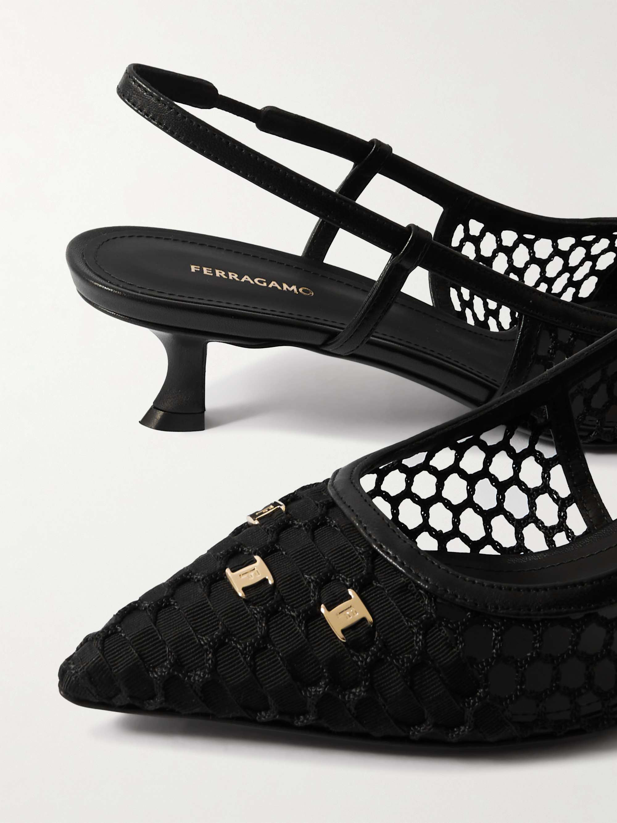 FERRAGAMO Klizia embellished grosgrain and leather-trimmed mesh ...