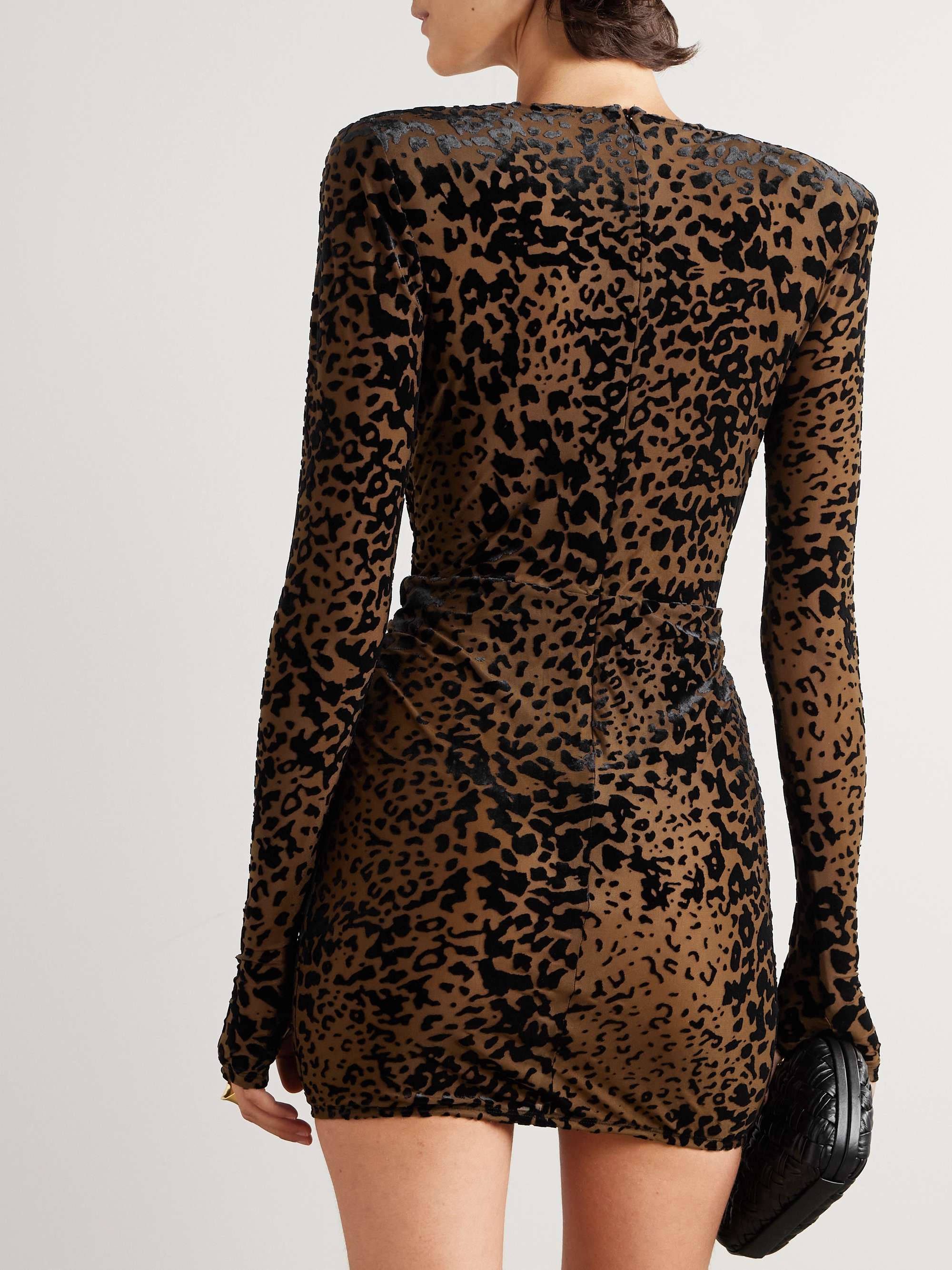 ALEX PERRY Gathered leopard-print mesh and velvet mini dress | NET-A-PORTER