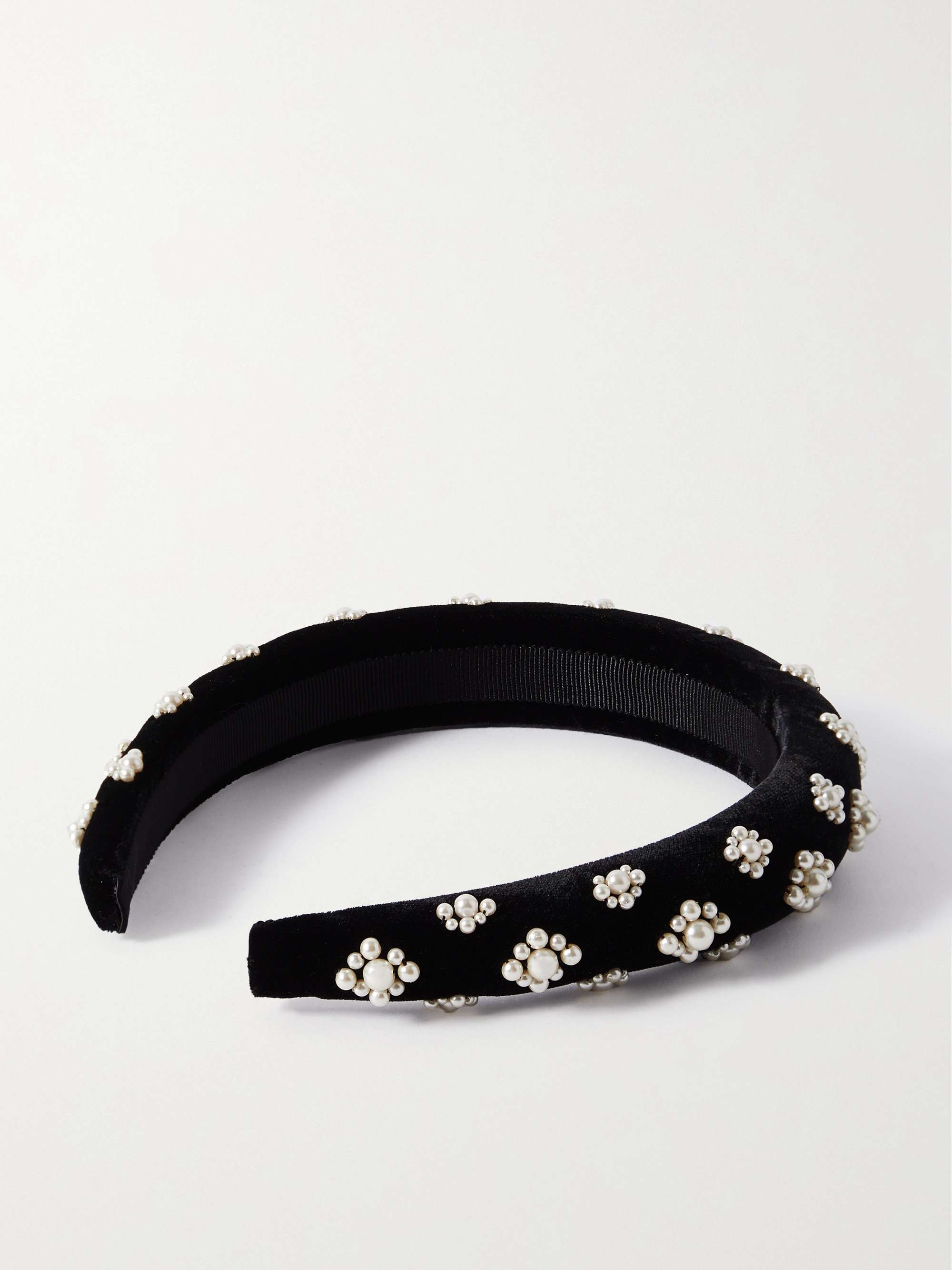 JENNIFER BEHR Margaret faux pearl-embellished velvet headband | NET-A ...