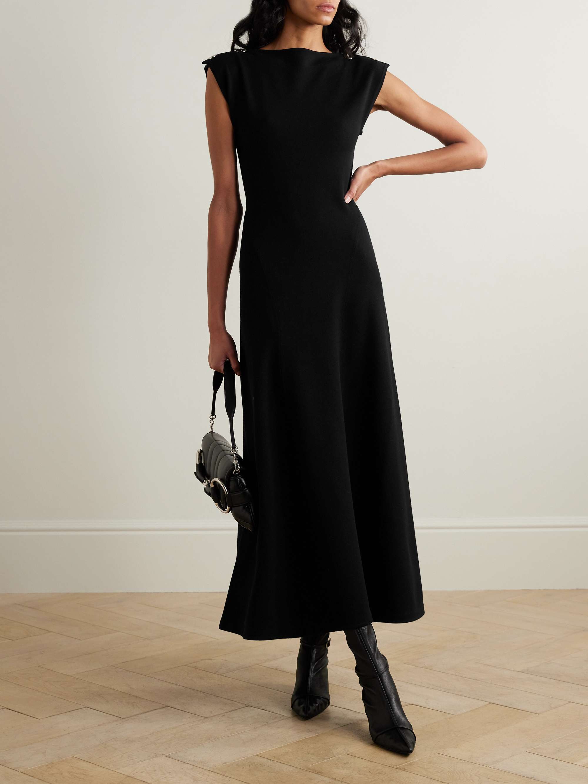 GALVAN Fatima button-detailed wool-blend maxi dress | NET-A-PORTER